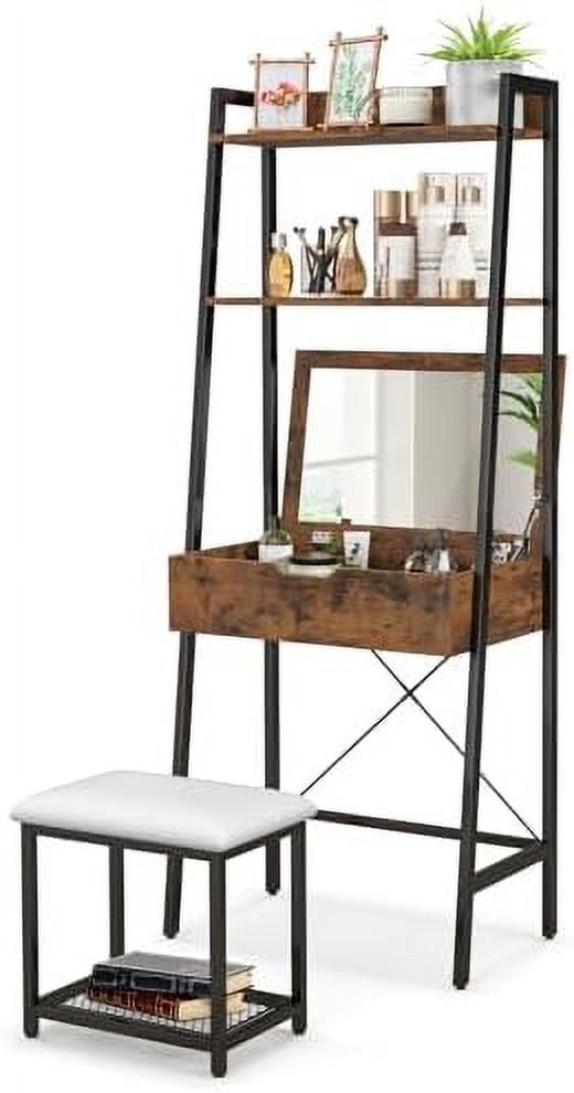 Vanity Set with Mirror, Ladder Dressing Table with Cushioned Stool ...