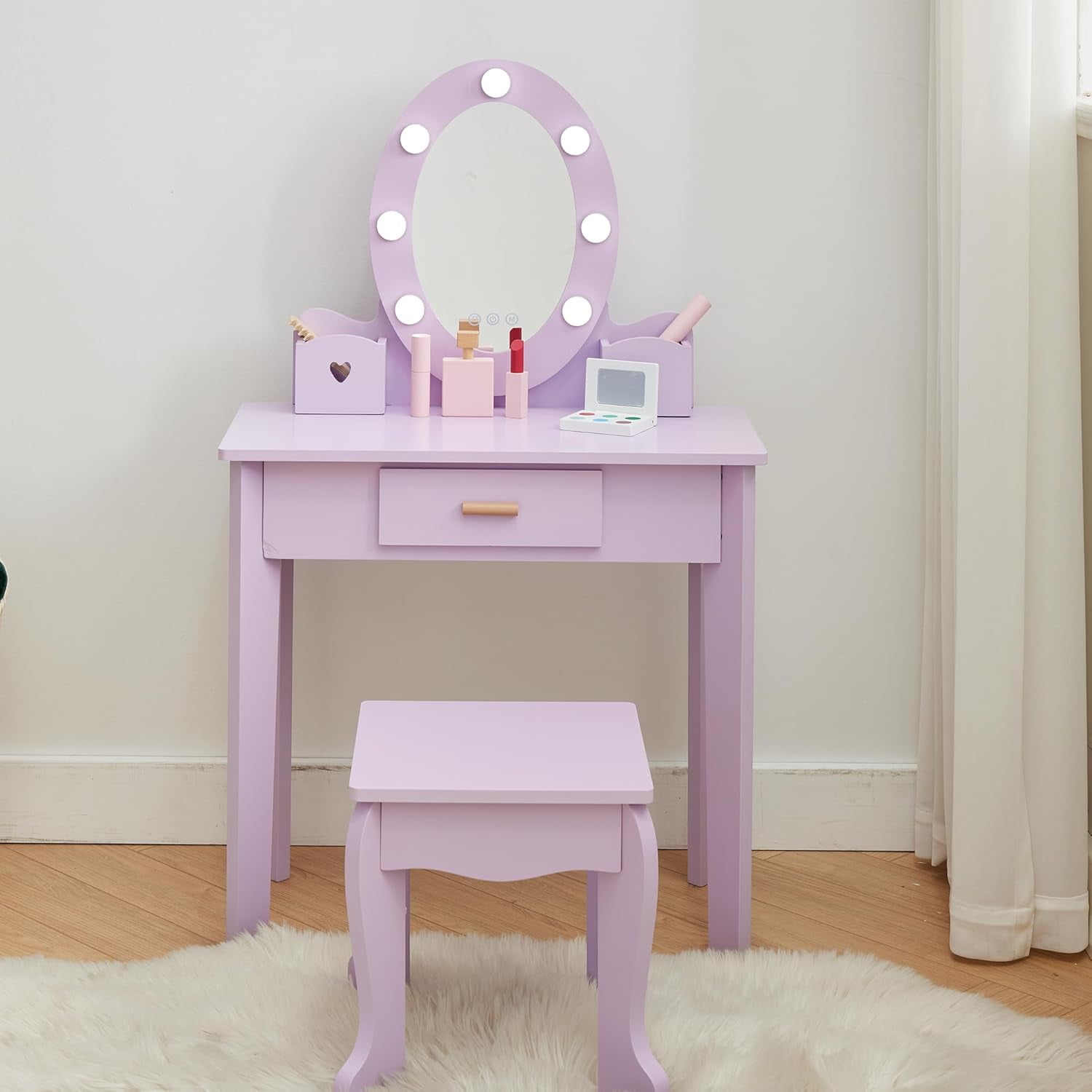Vanity Set for Girls, Pretend Play Girls Vanity Table and Chair Set ...