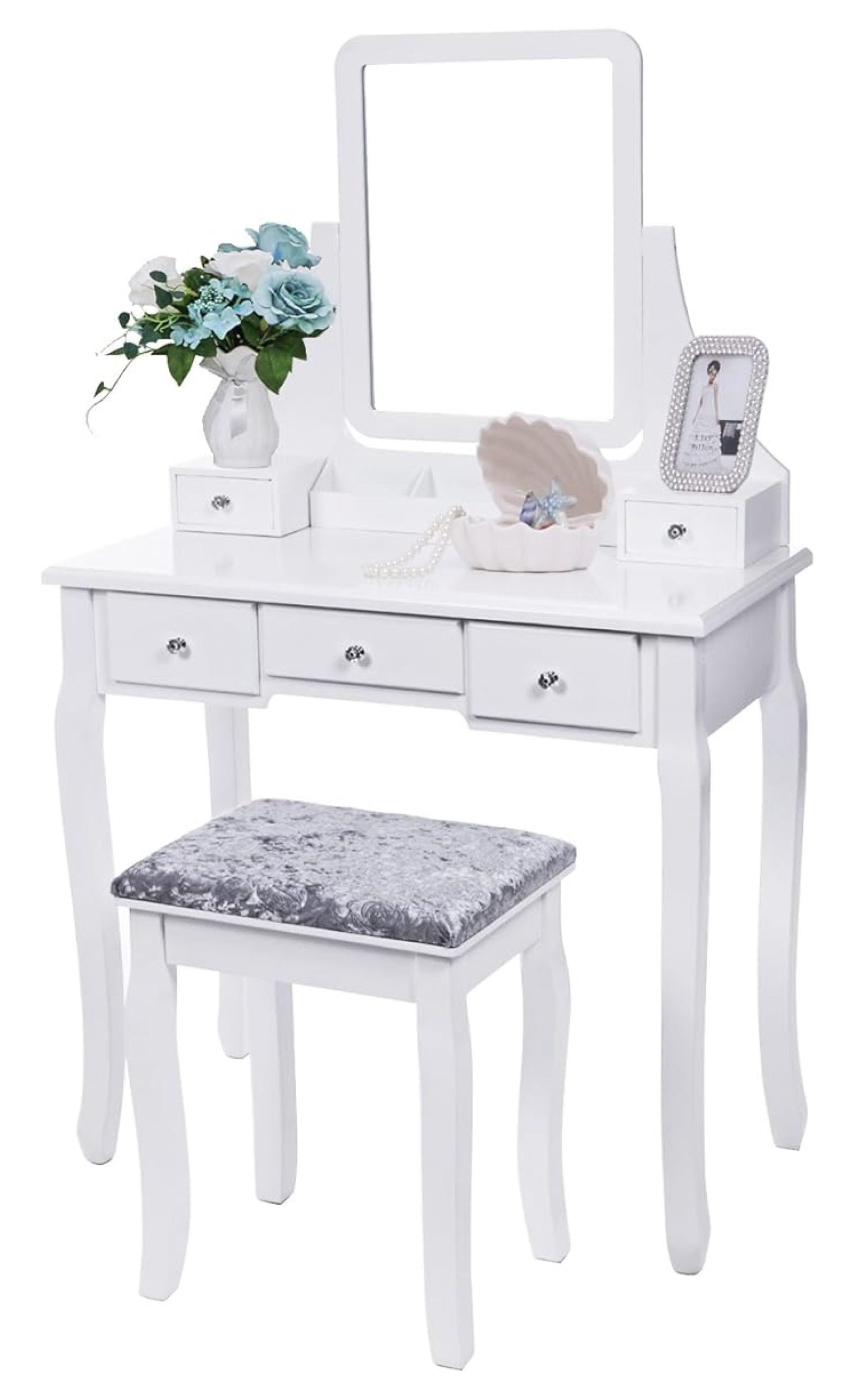 Vanity Set with Mirror & Cushioned Stool Dressing Table Vanity Makeup ...
