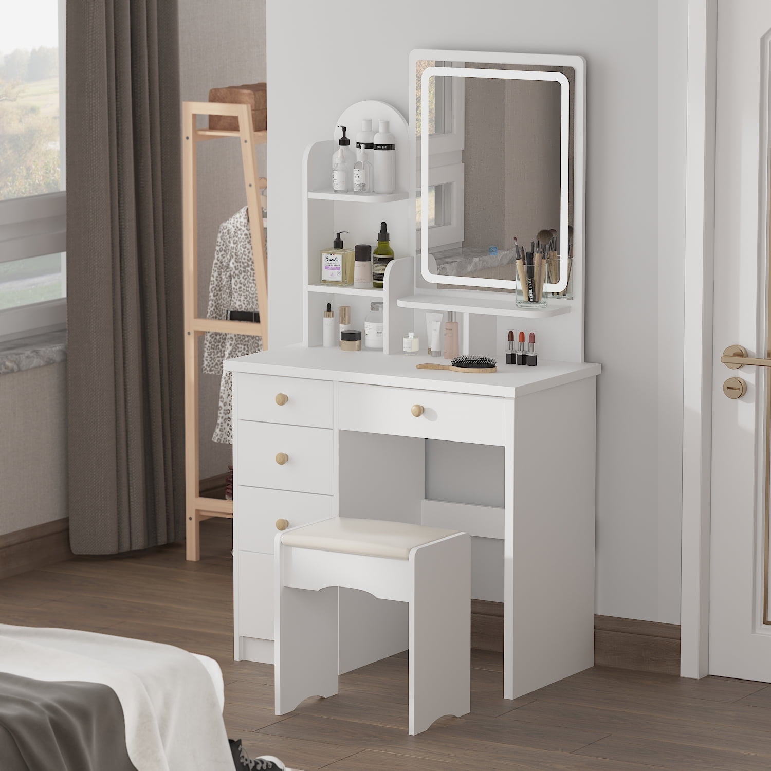 Vanity Set with Mirror and Lights Modern Storage Makeup Dressing Table ...