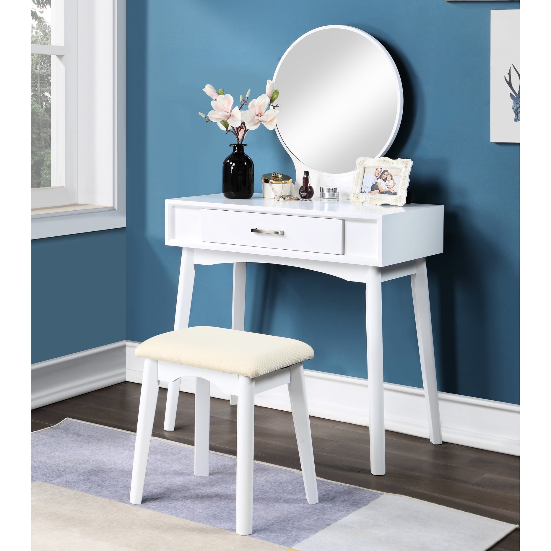 Vanity Set with Round Mirror+Simple Assembly"-"DIY Home Setup+Time ...
