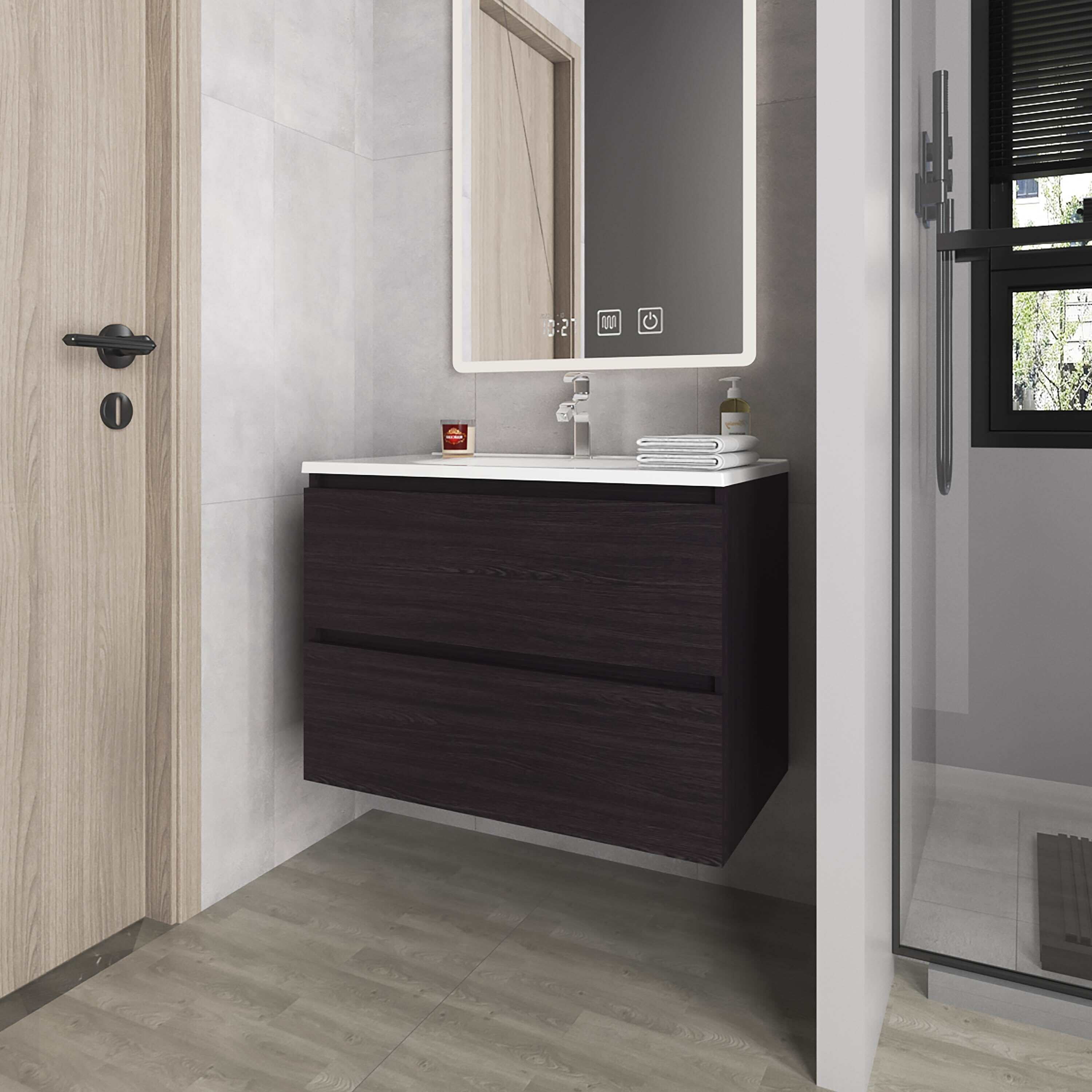 Vanity With Sink, Wengue Floating Vanity with Two Drawers and Sink ...