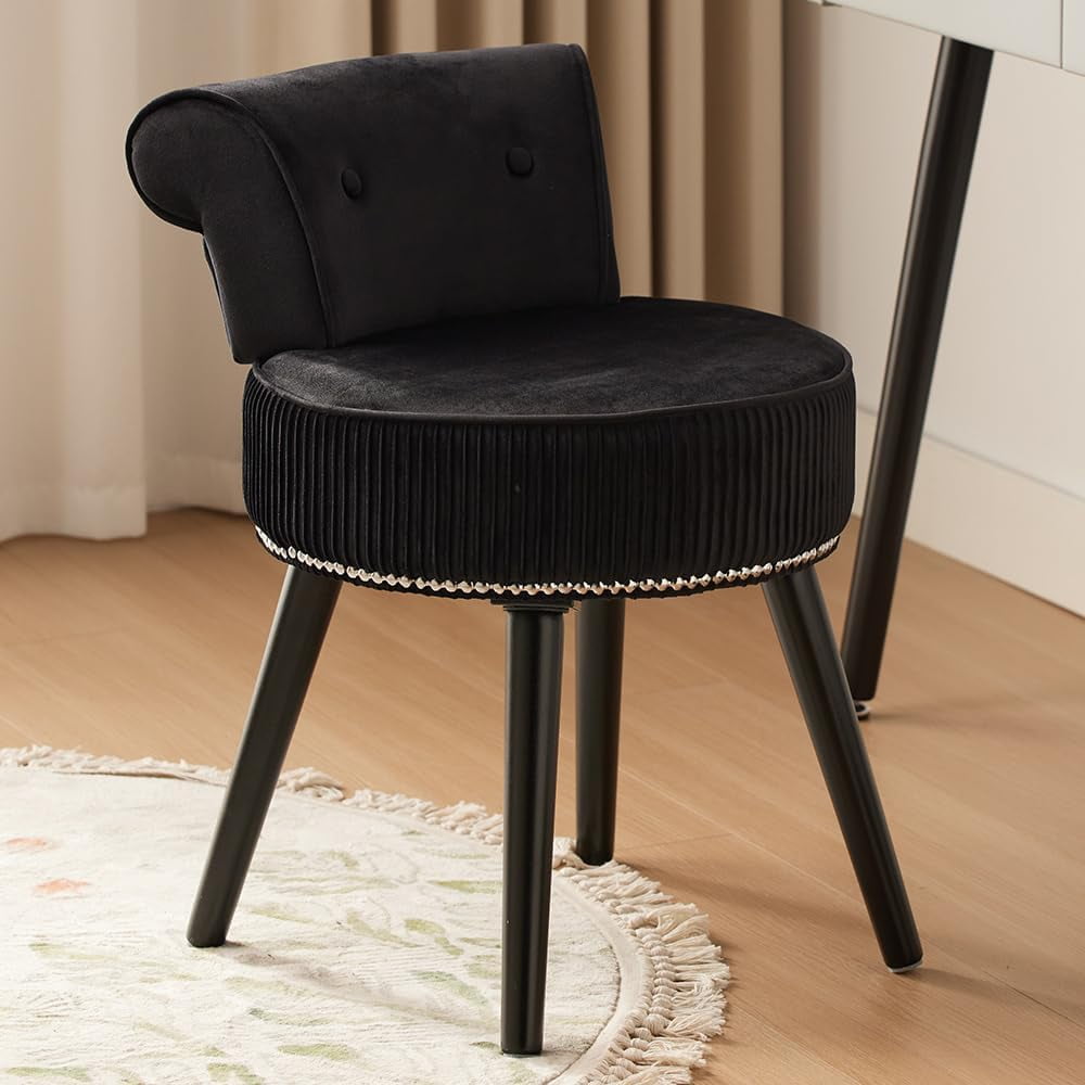 Vanity Stool with Back -Black Velvet Vanity Chair with Back Small ...