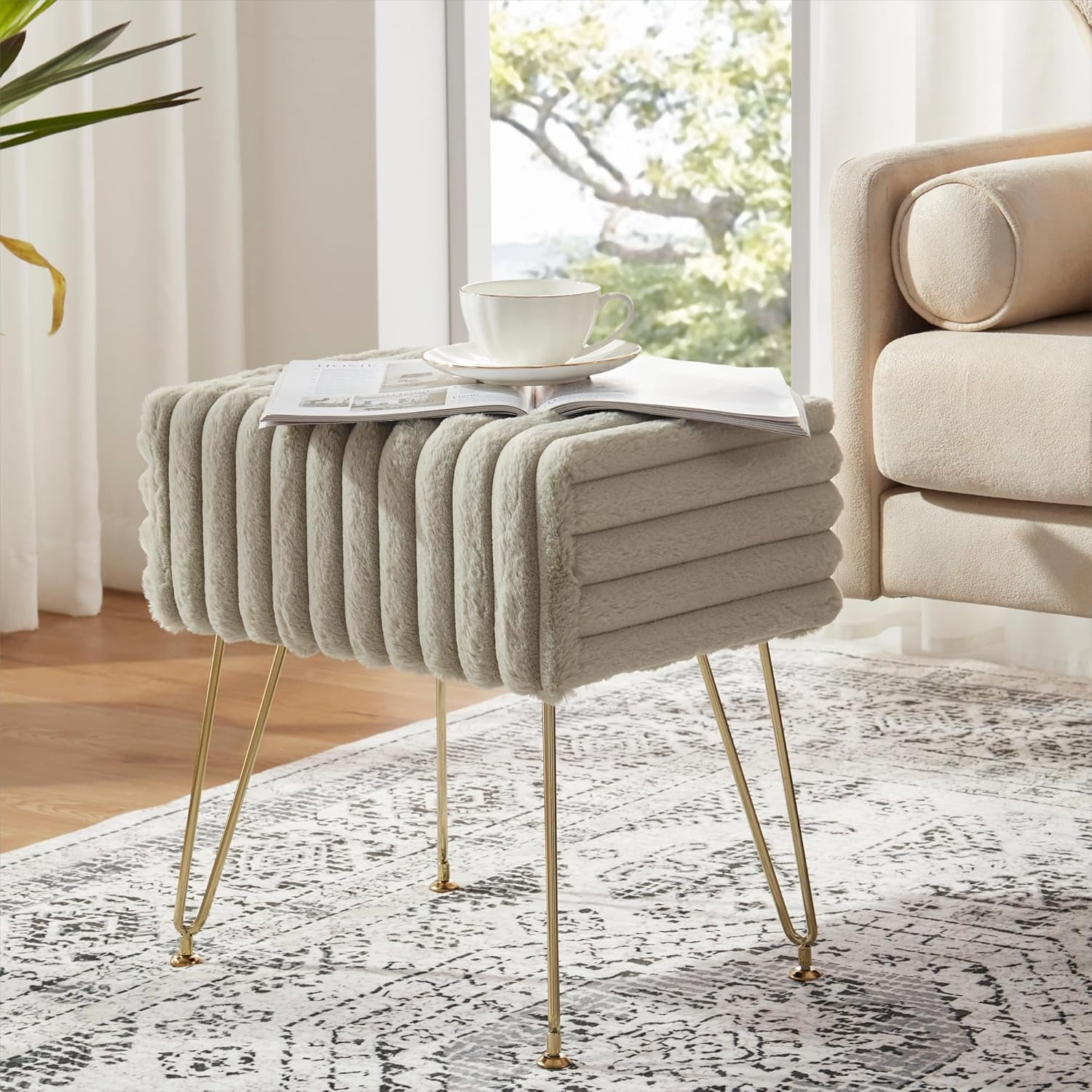 Vanity Stool Chair,Foot Stools Ottoman,Faux Fur Step Stools,Vanity ...