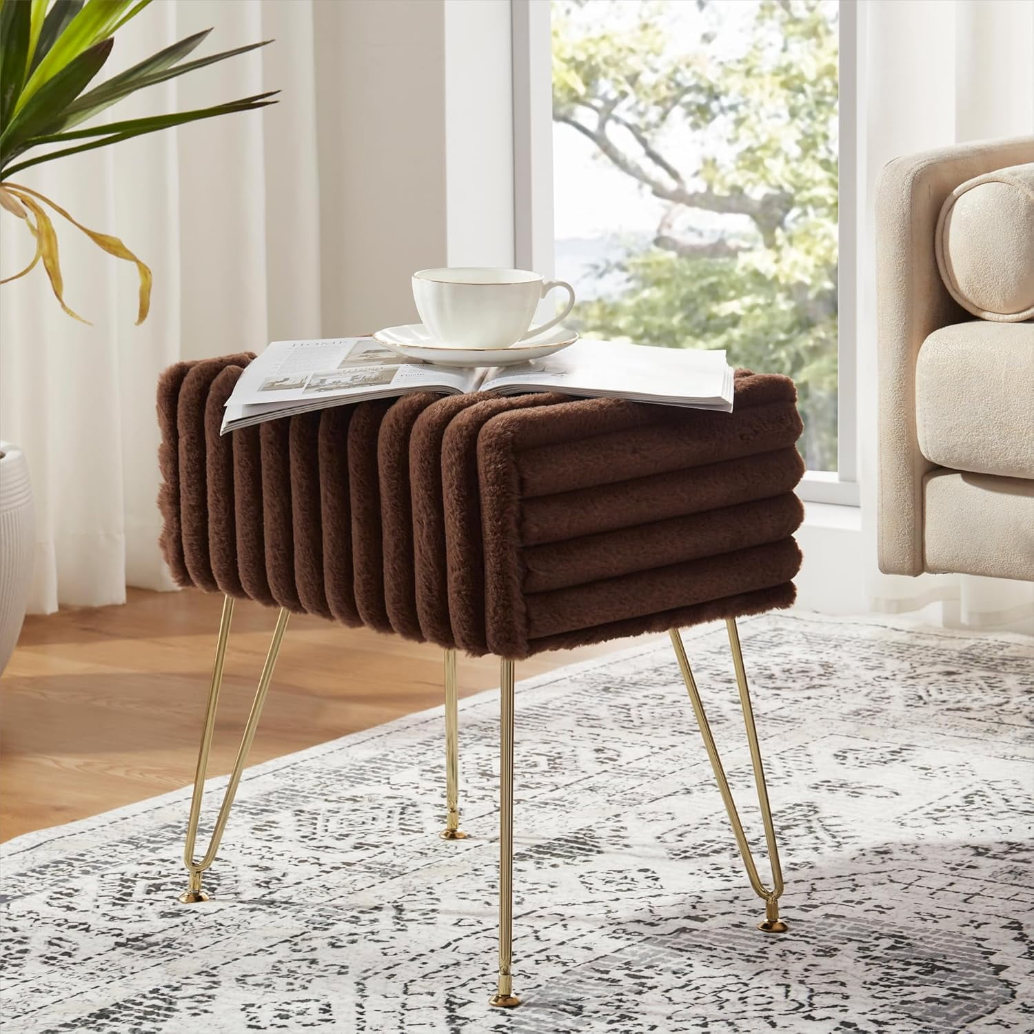 Vanity Stool Chair,Foot Stools Ottoman,Faux Fur Step Stools,Vanity ...