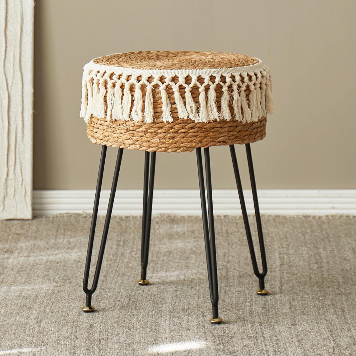 Vanity Stool Chair Natural Seagrass Hand Weave Ottoman Foot Rest,Round ...
