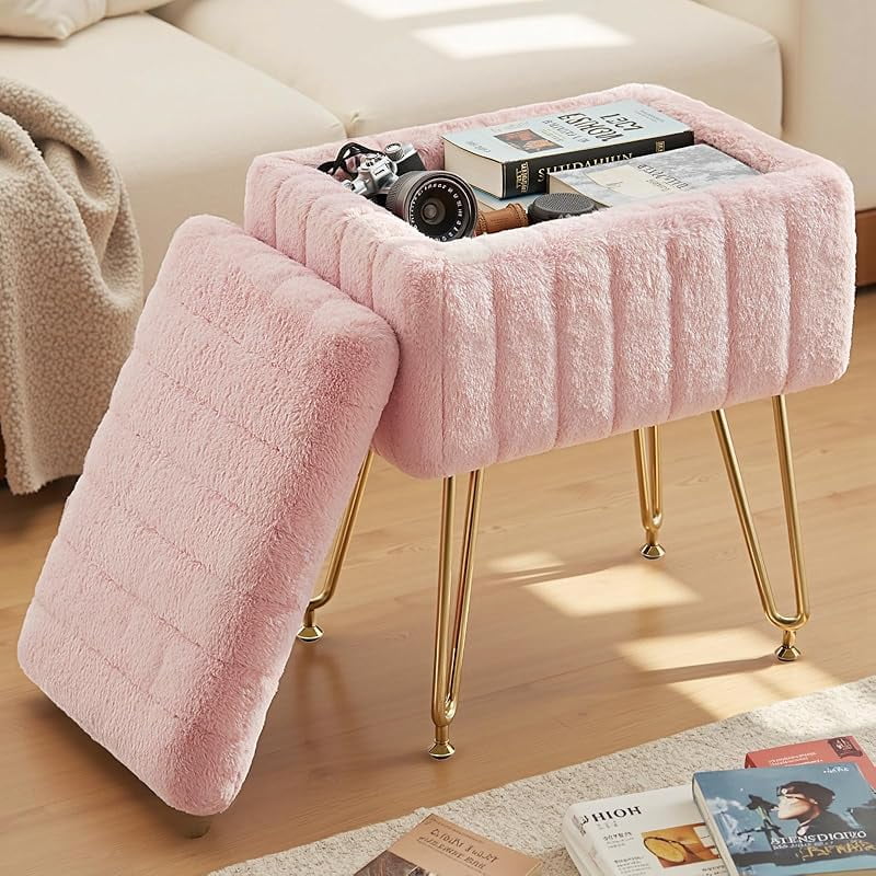 Vanity Stool Chair Ottoman with Storage, Makeup Cute Soft Small ...