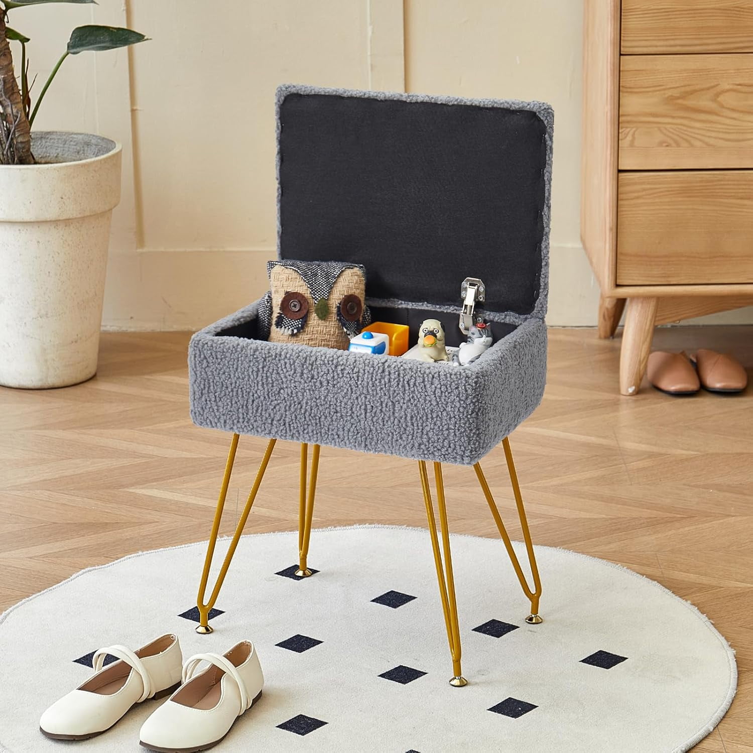 Vanity Stool Chair, Rectangle Storage, Makeup Stool, Footrest ...