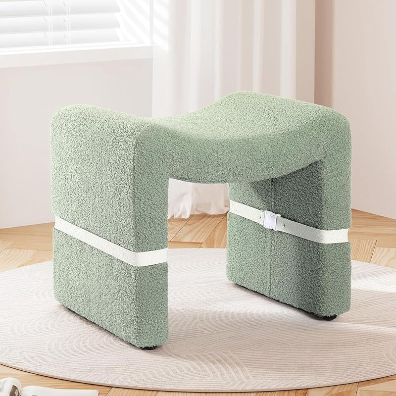 Vanity Stool Chair, Sherpa M-Shaped Ottoman Foot Rest with Detachable ...