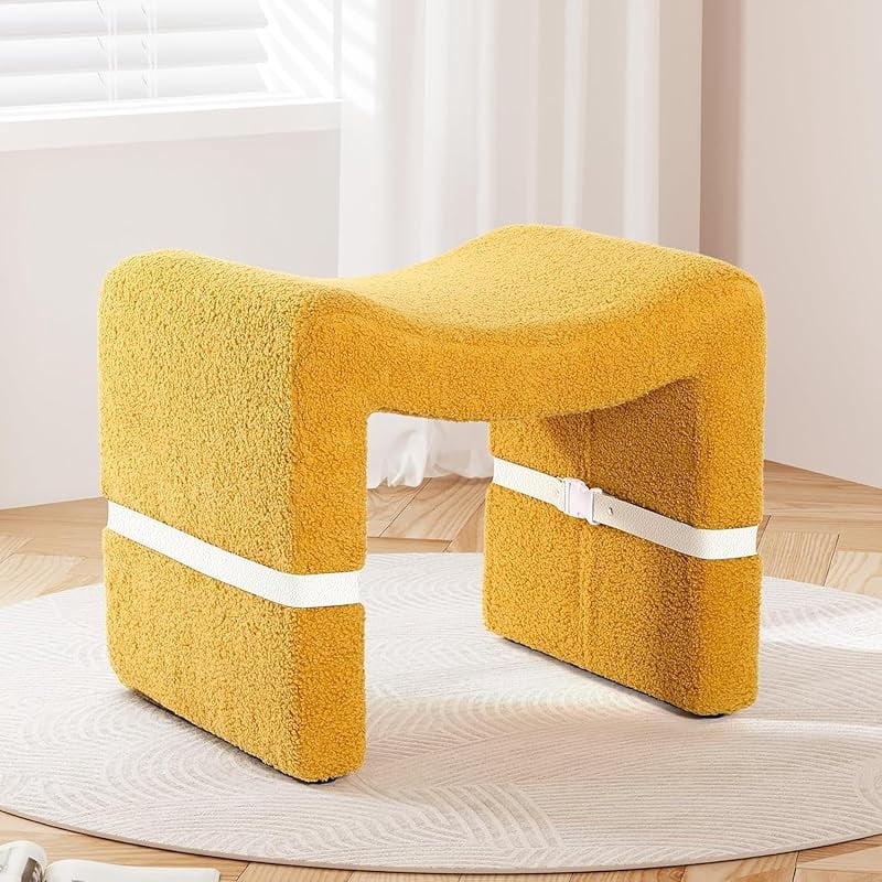 Vanity Stool Chair, Sherpa M-Shaped Ottoman Foot Rest with Detachable ...
