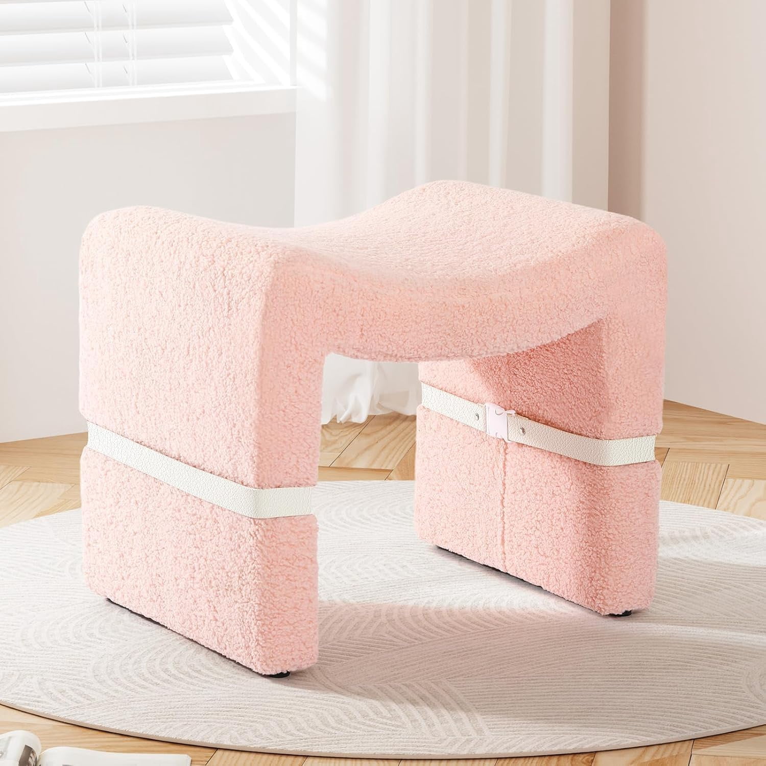 Vanity Stool Chair, Sherpa M-Shaped Ottoman Foot Rest with Detachable ...
