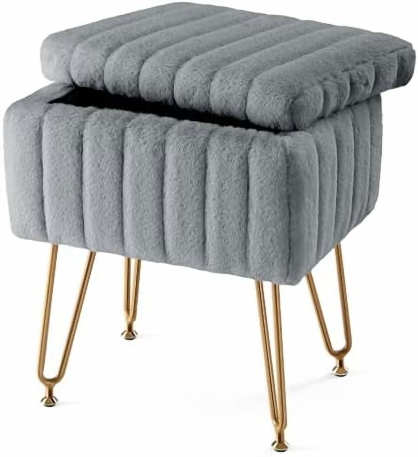 Vanity Stool Chair with Storage, 18.9”H x 16”L x 12.2”W Ottoman Chair ...