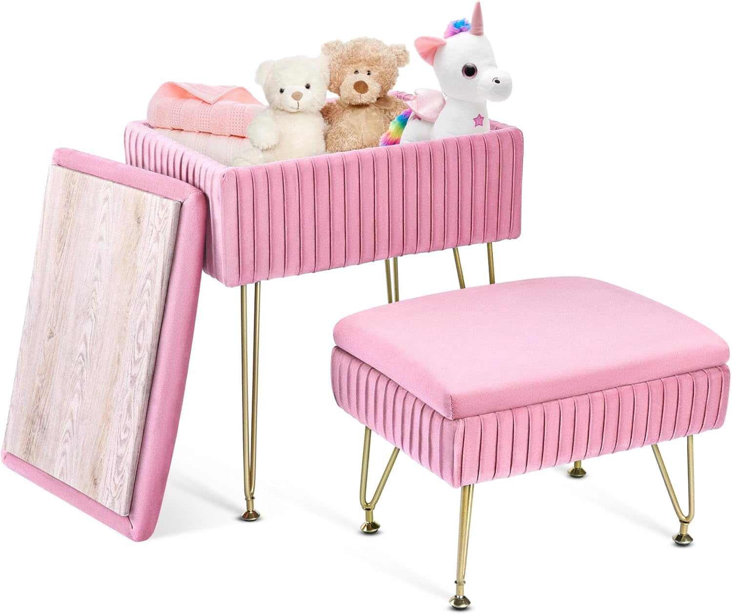 Vanity Stool Chair with Storage, 2 Pack Rectangular Footrest Footstool ...