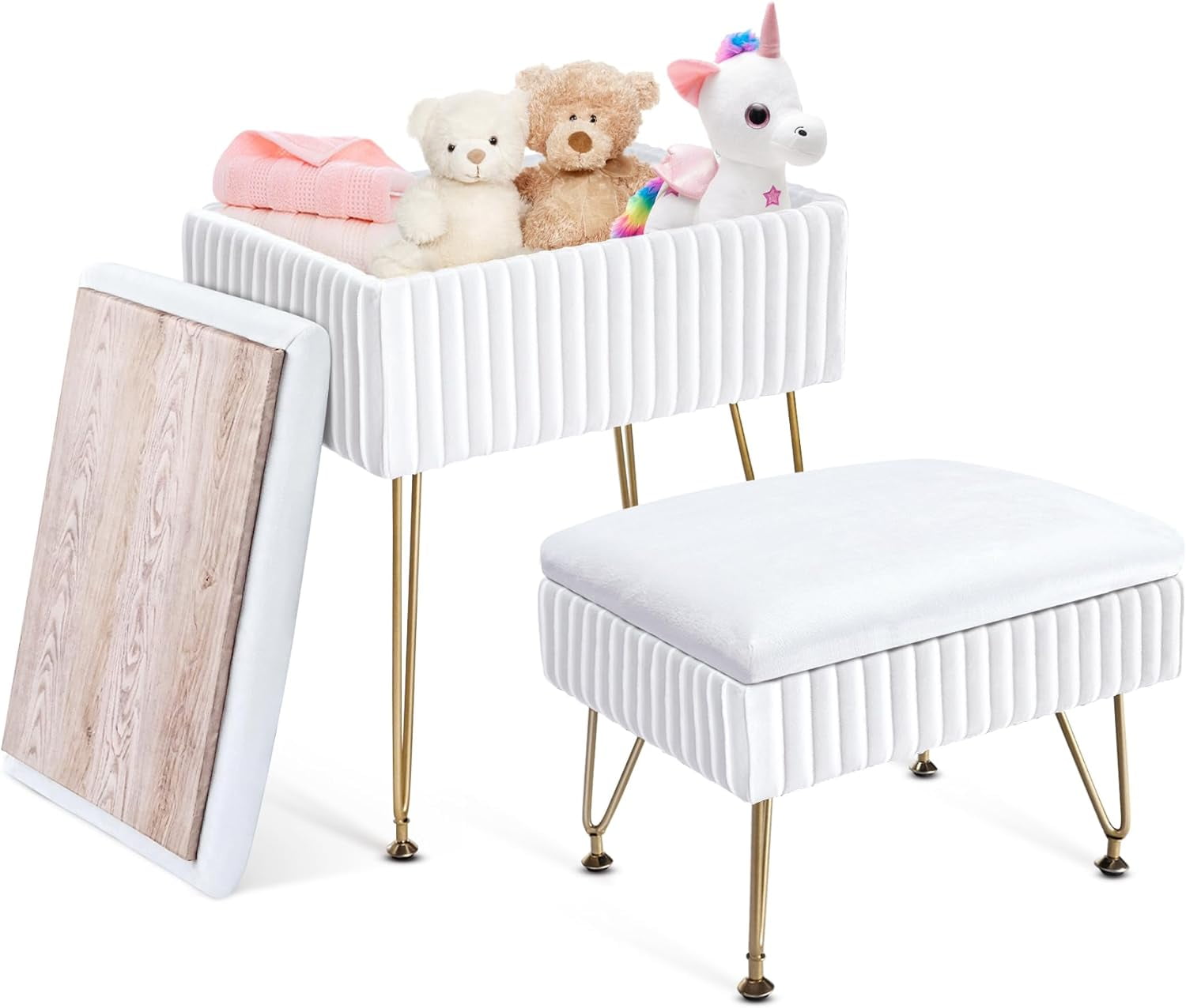 Vanity Stool Chair with Storage, 2 Pack Rectangular Footrest Footstool ...