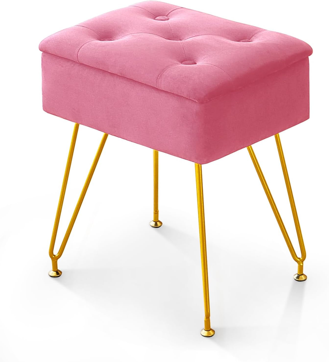 Vanity Stool Chair with Storage, Square Velvet Makeup Vanity Chair with ...