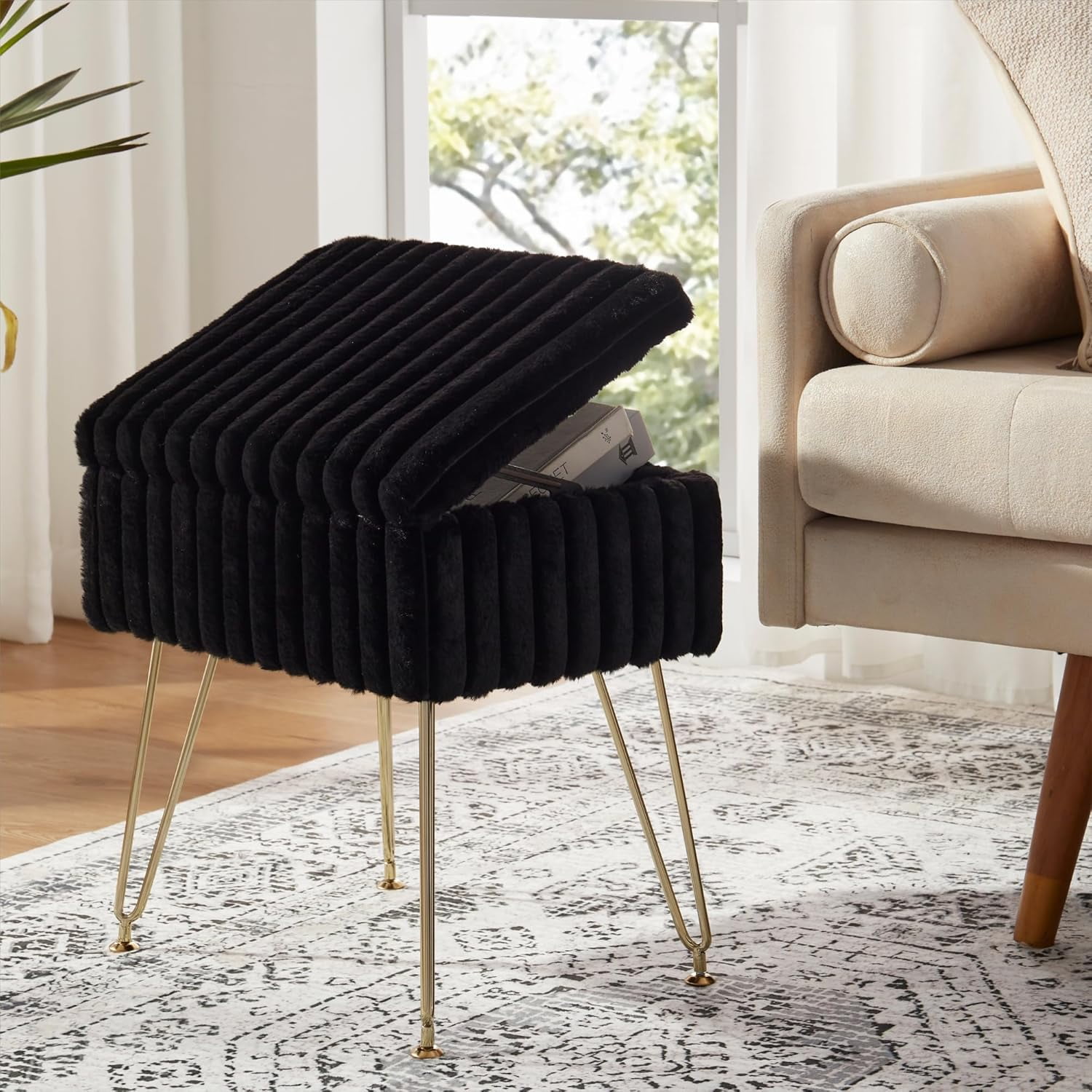 Vanity Stool Chair with Storage, Vanity Stool for Makeup, Foot Stools ...
