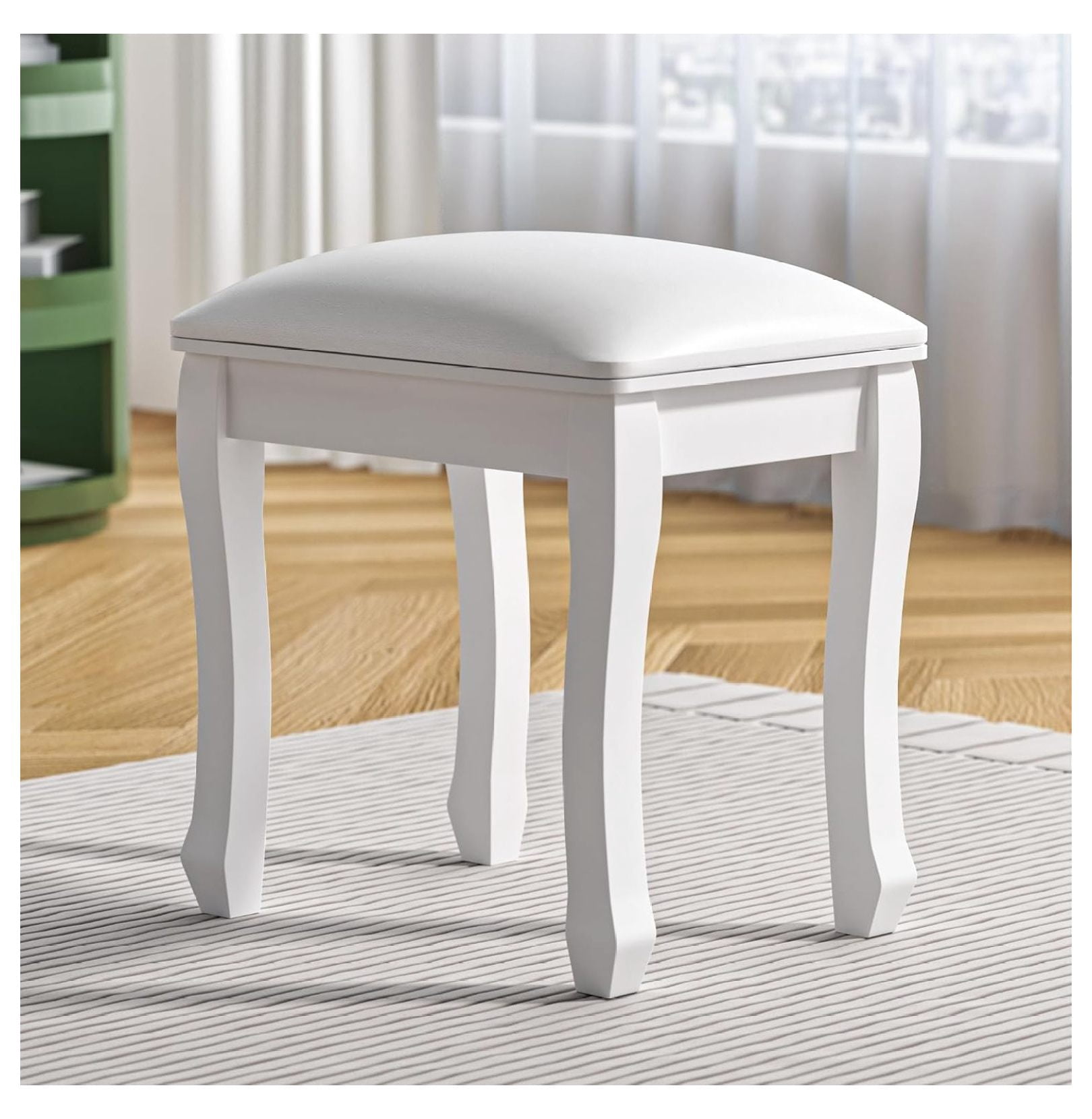 Vanity Stool Chair, White Padded Makeup Stool for Bedroom, Bathroom ...