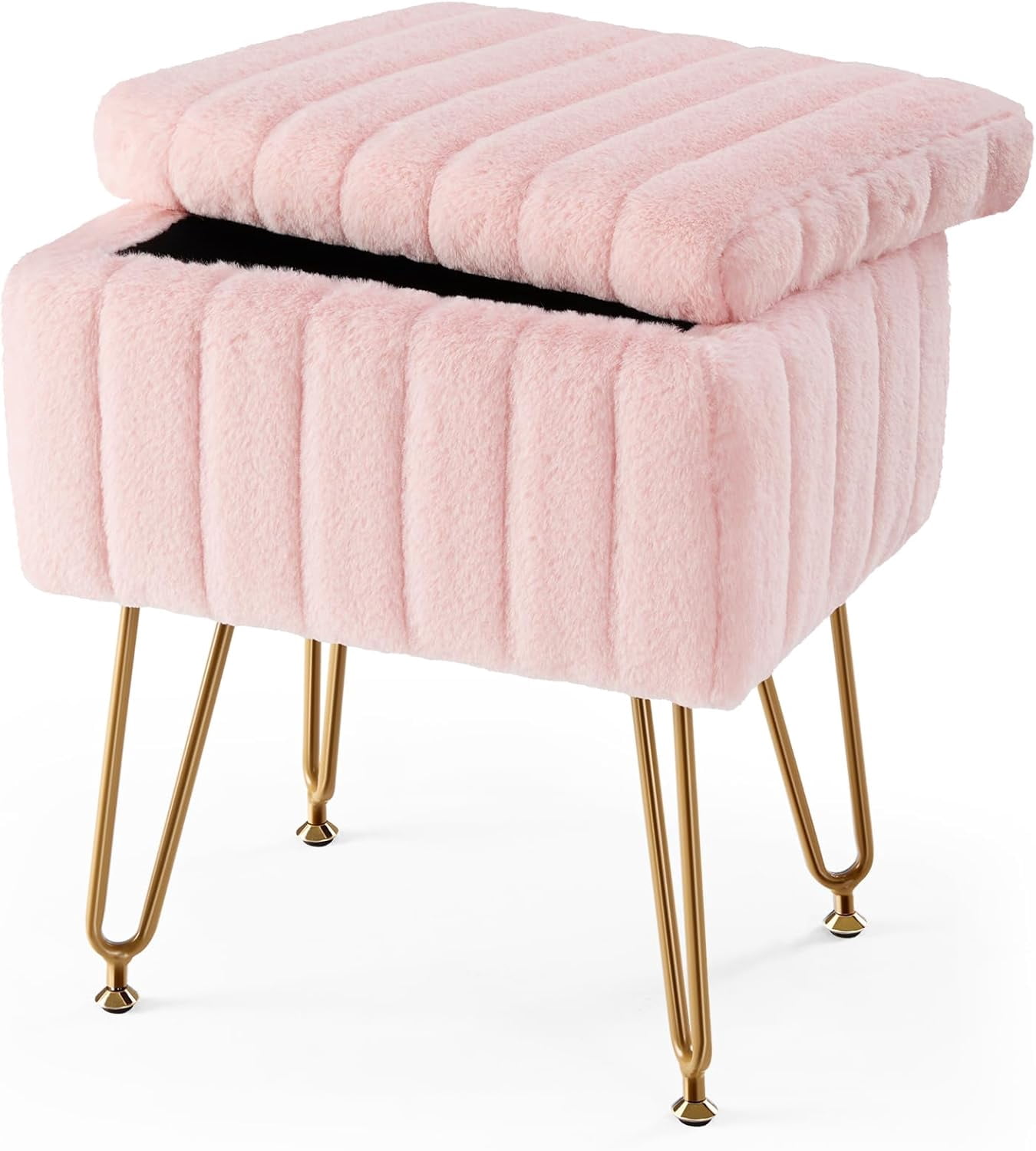 Vanity Stool Chairs Faux Fur with Storage, Cute Soft Ottoman with Metal ...