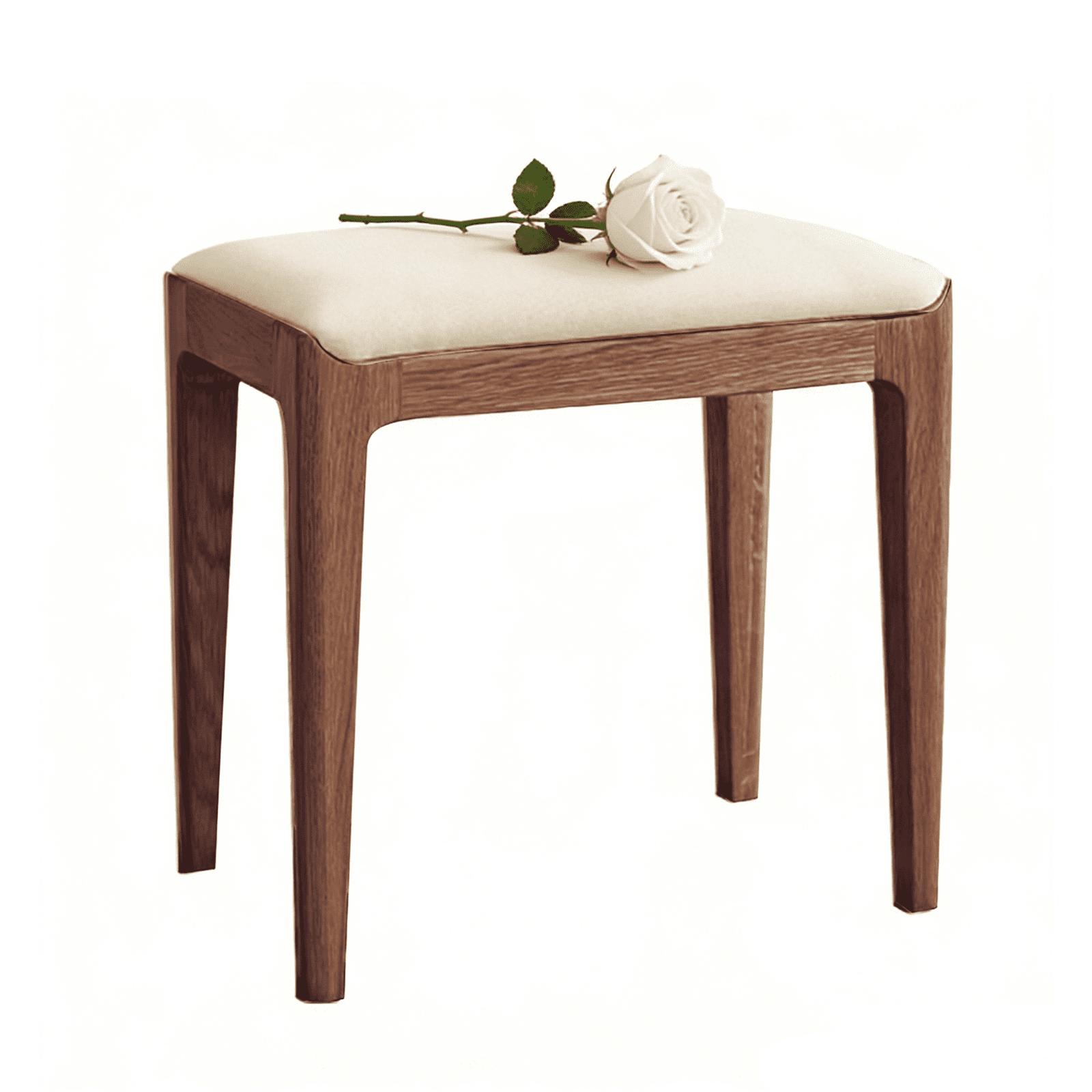 Vanity Stool with Cushion, No Assembly Required - Solid Oak Wood Legs ...