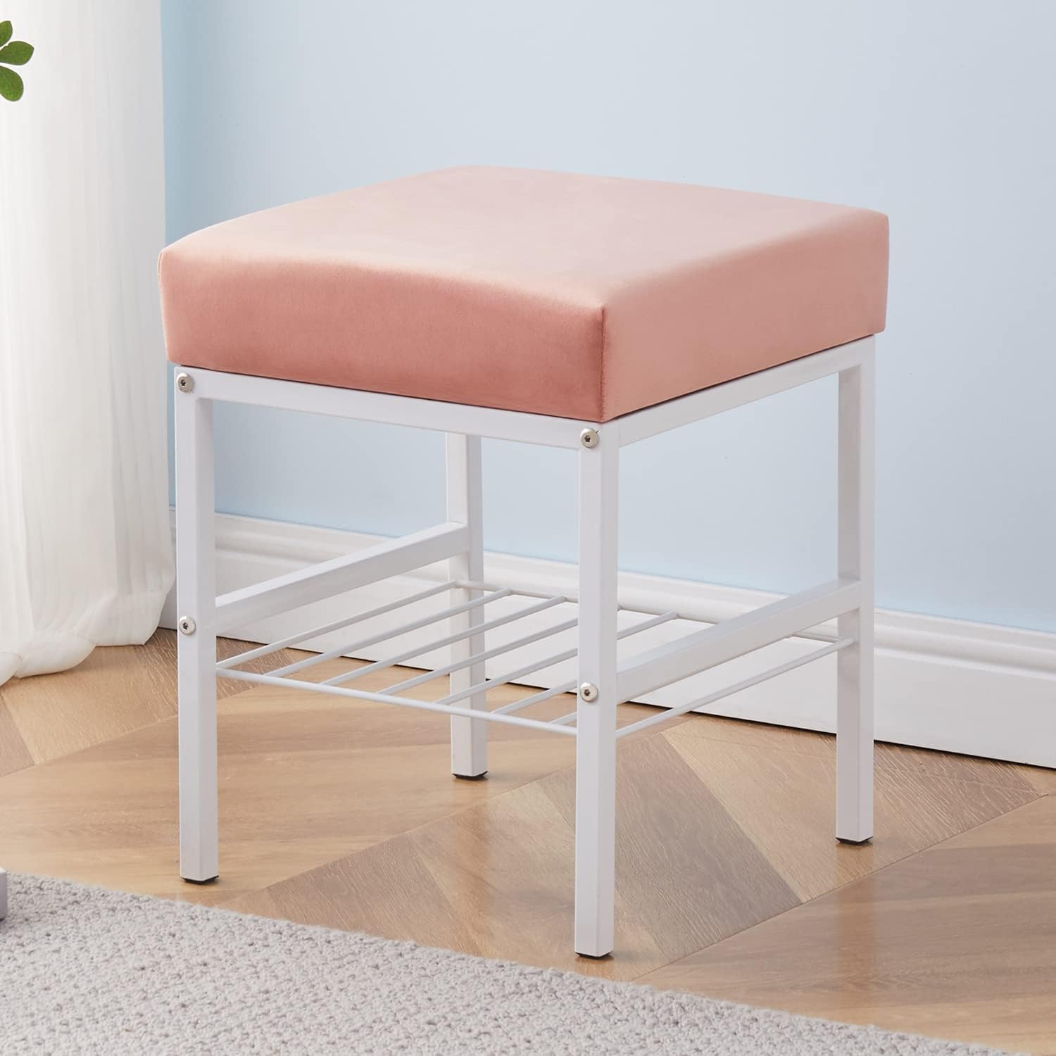 Vanity Stool Foot Stools Velvet Ottoman Stool Square Ottoman Bench ...