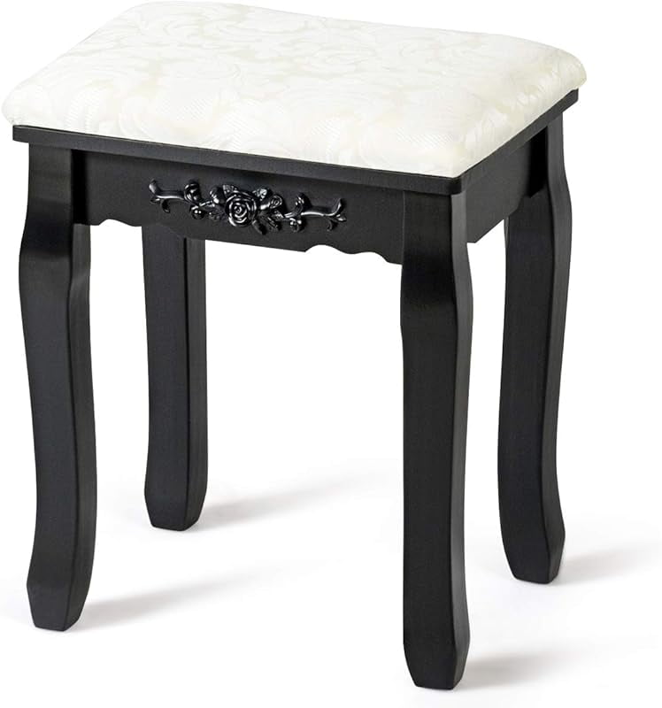 Vanity Stool Makeup Bench, Upholstered Dressing Stool with Pinewood ...