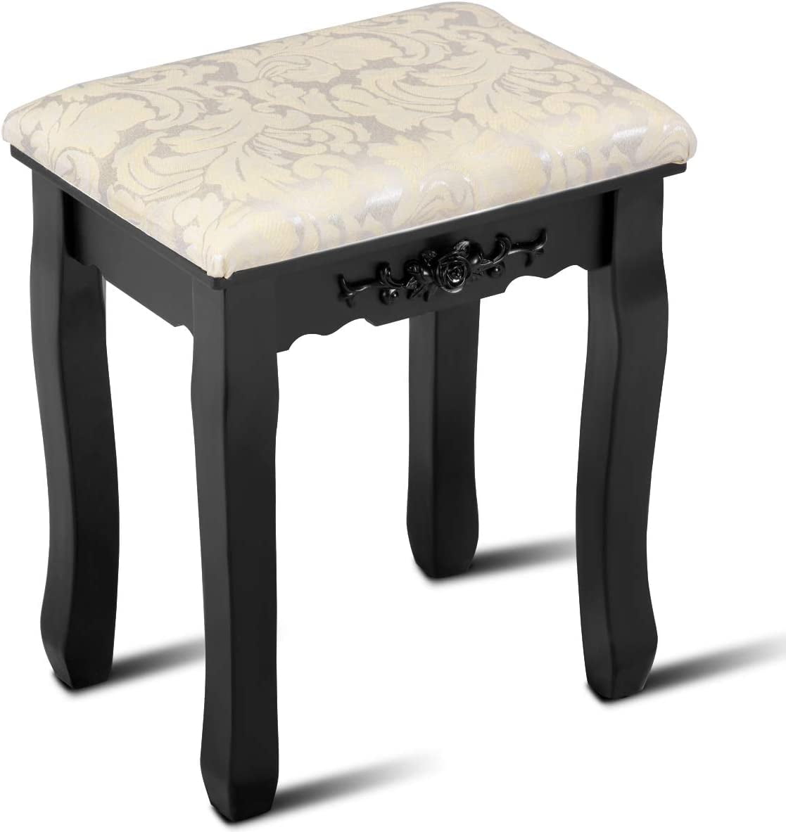 Vanity Stool, Retro Makeup Bench with Solid Wood Legs, Piano Seat with ...