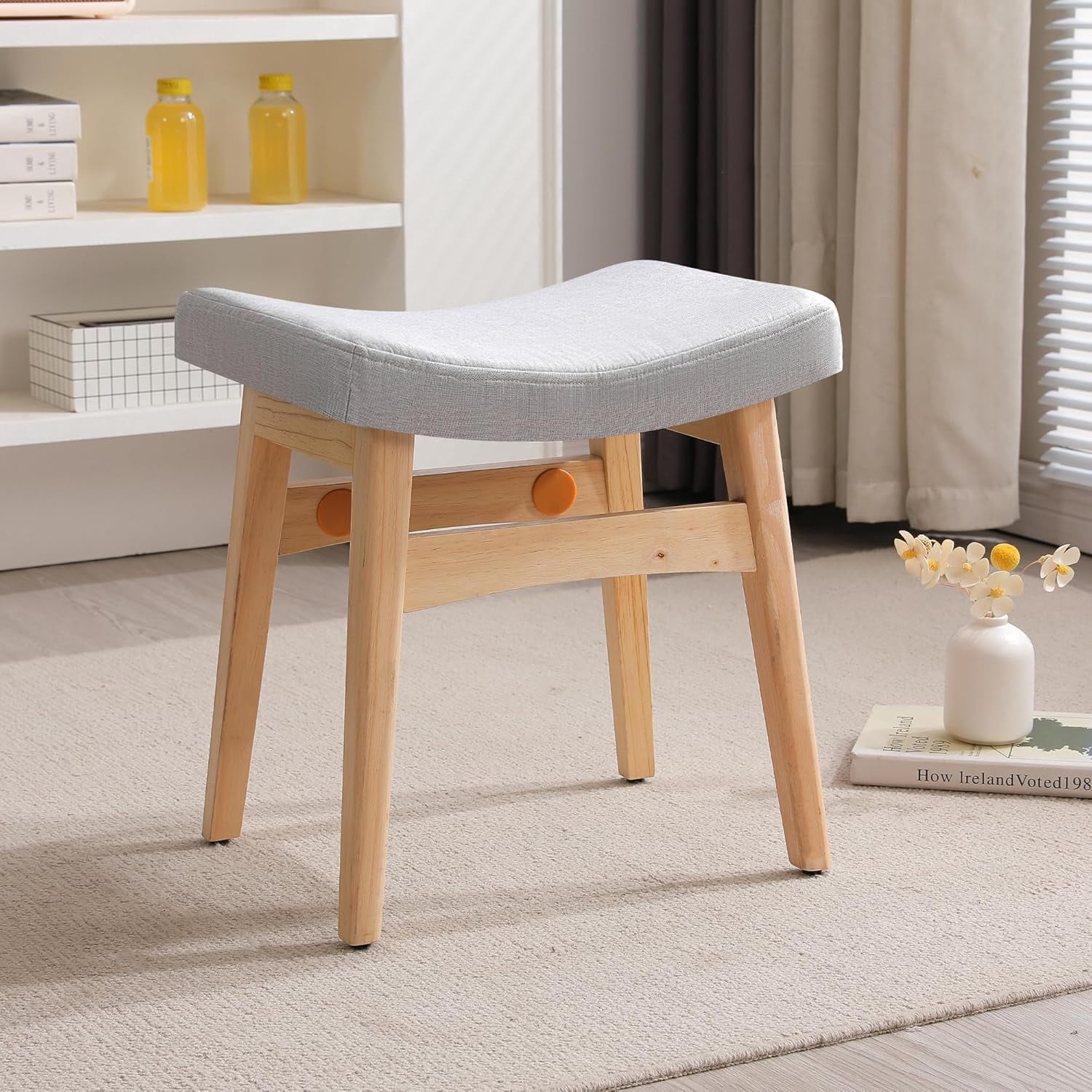 Vanity Stool, Saddle Cushion Foot Stool, Modern Vanity Bench Ottoman ...
