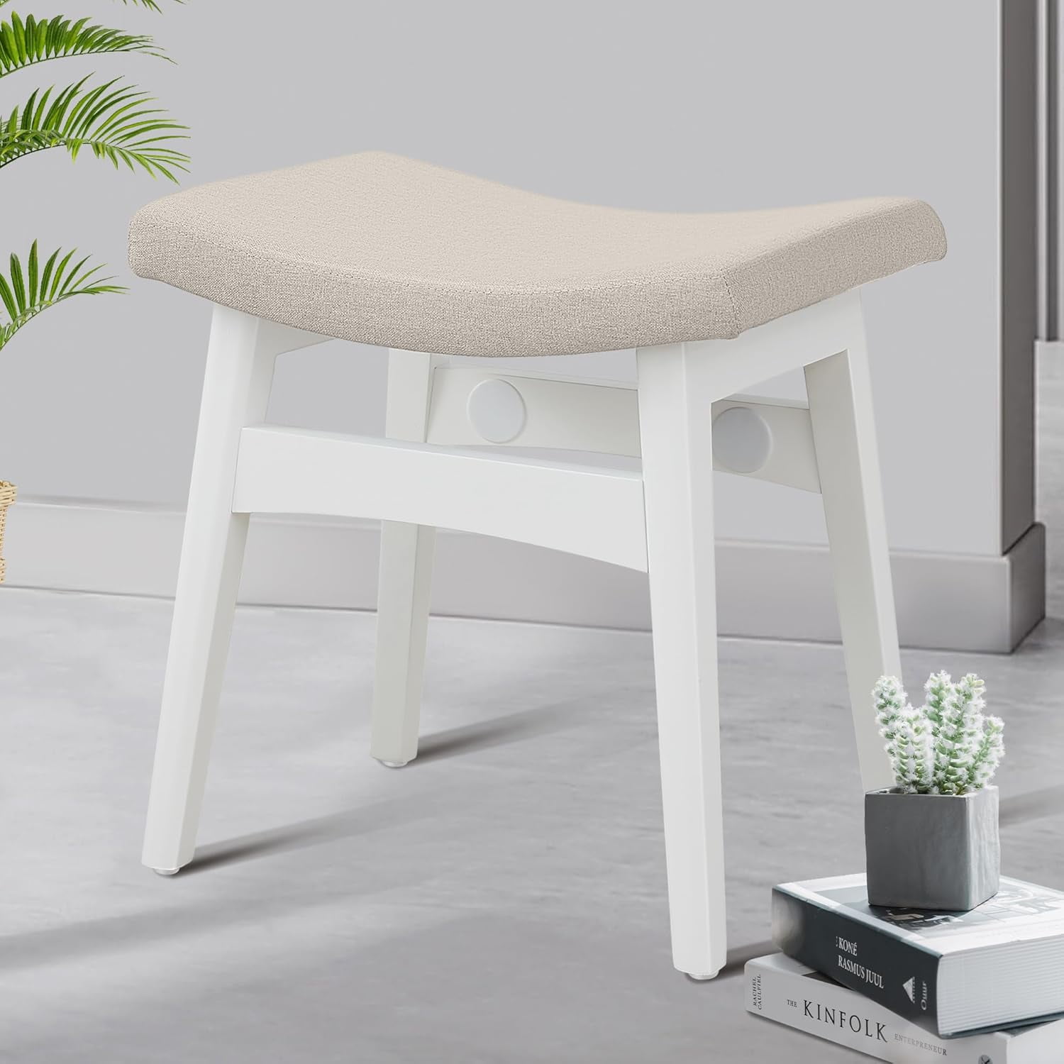 Vanity Stool, Saddle Cushion Foot Stool, Modern Vanity Bench with Solid ...
