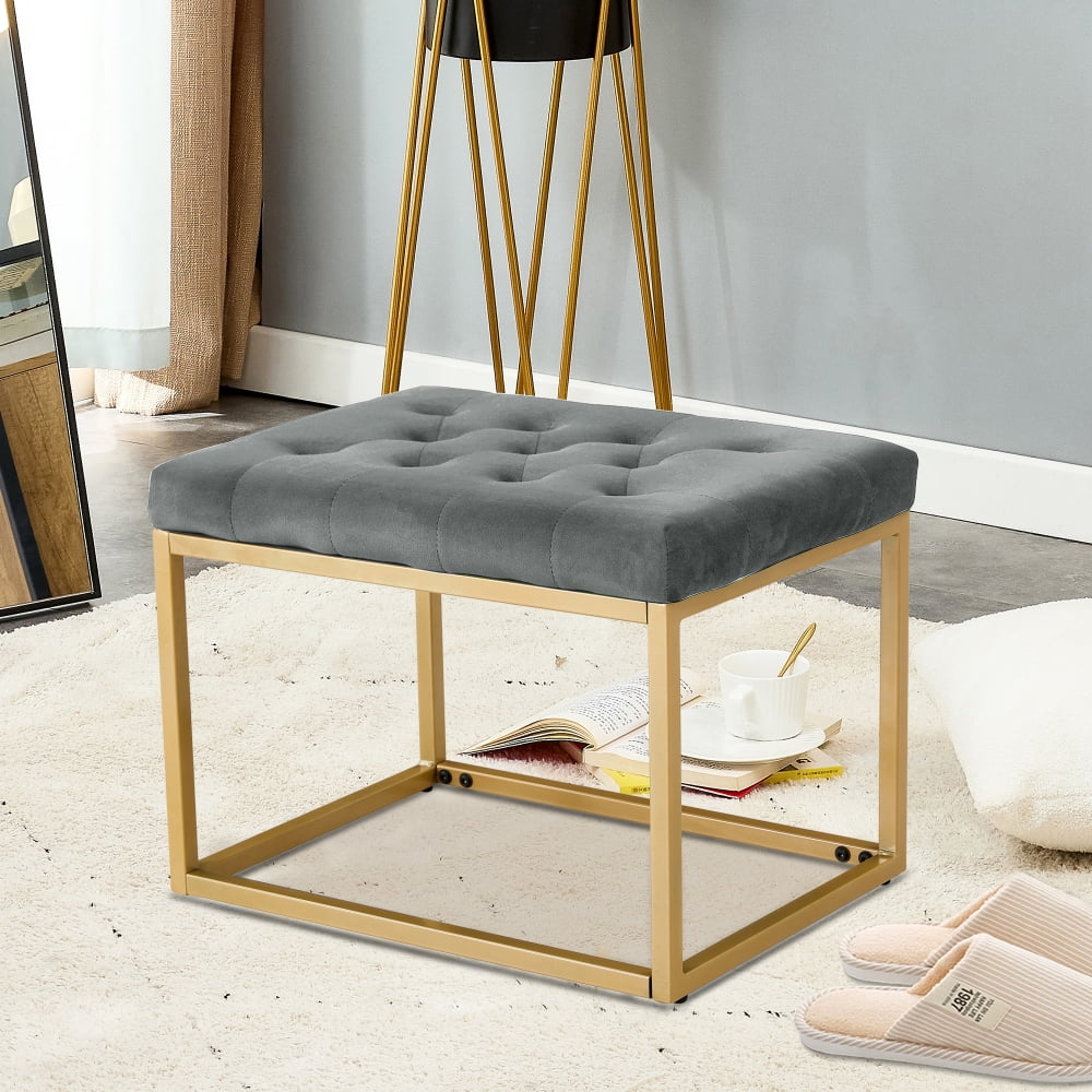 Vanity Stool, Shoe Changing Stool Sofa Stool with Velvet Fabric & Metal ...