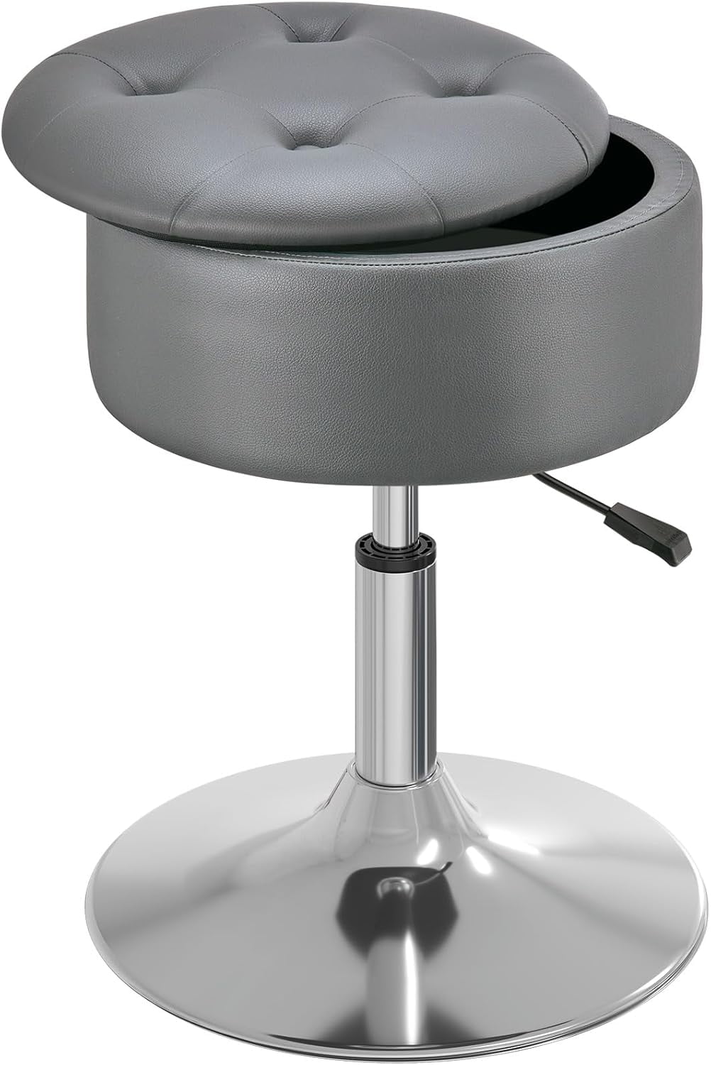 Vanity Stool with Storage, 19" to 23" Height Adjustable PU Leather ...