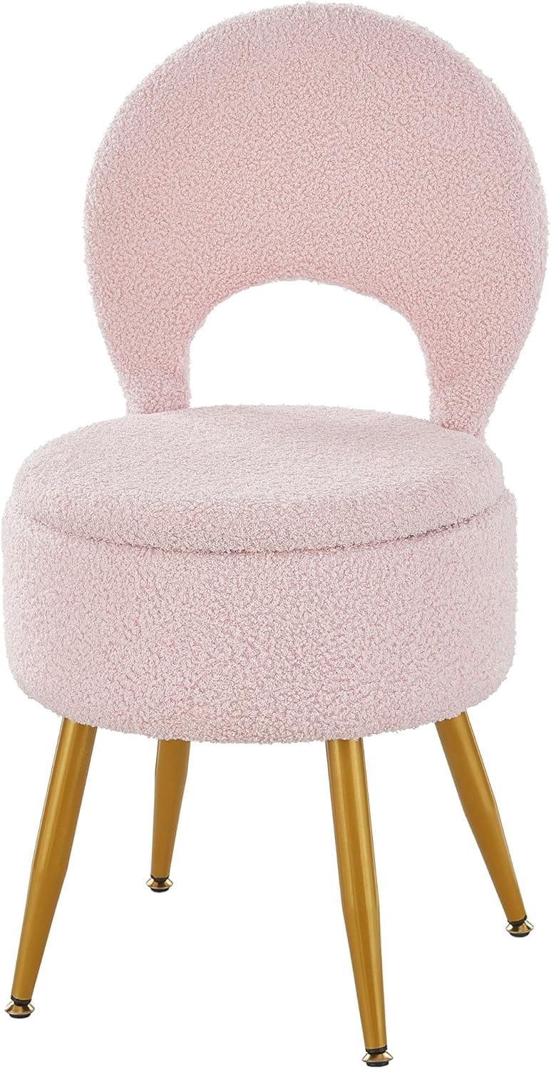 Vanity Stool with Storage and Backrest, Folding Back & Velvet Seat ...