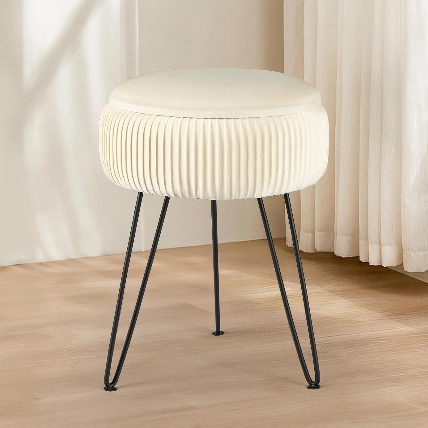 Vanity Stool with Storage, Round Ottoman Vanity Chairs with Anti-Slip ...