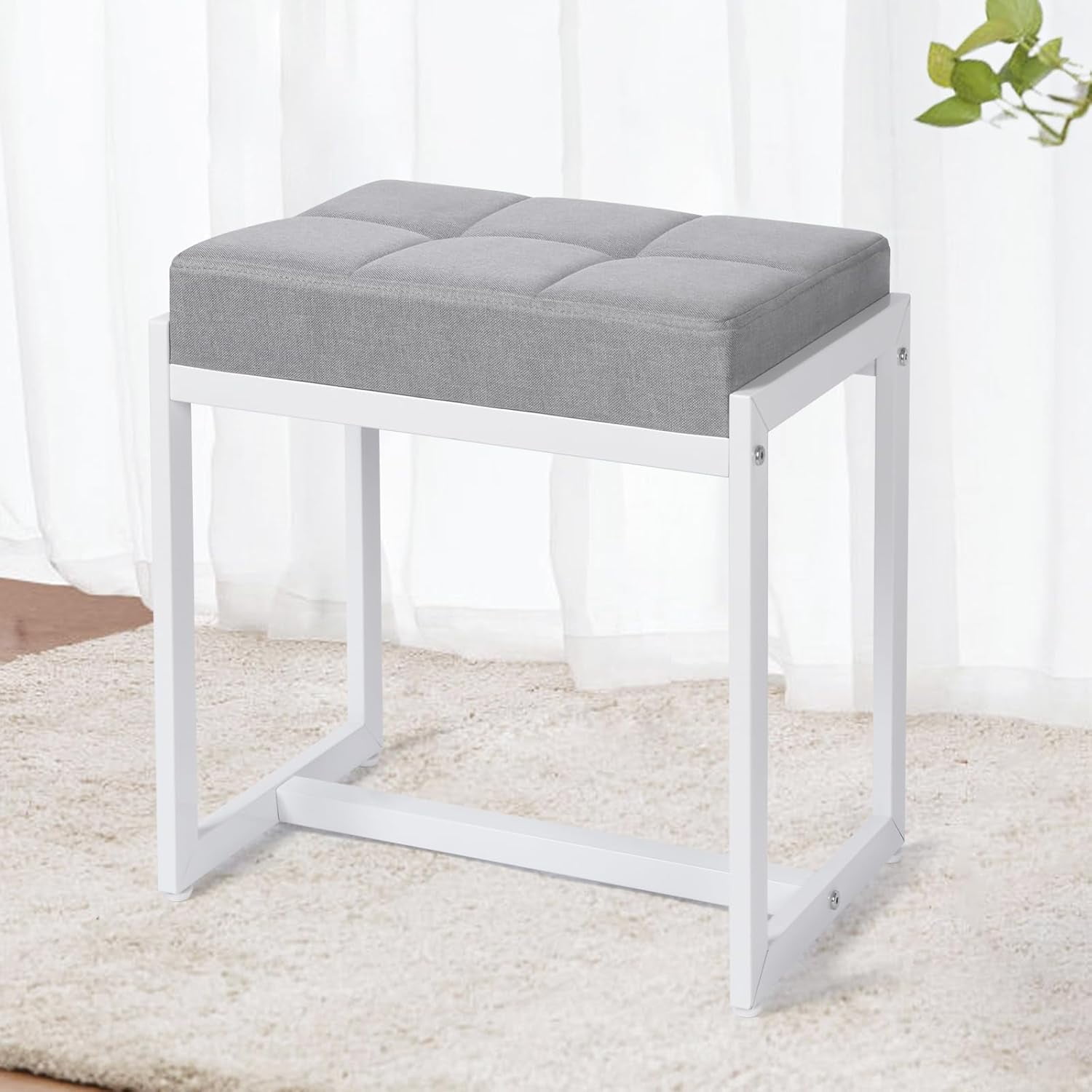 Vanity Stool, Vanity Chair Stools for Makeup Room, Square Linen Makeup ...