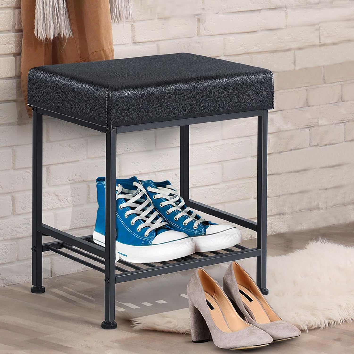 Vanity Stool for Living Room Square Makeup Stool with Adjustable Feet ...