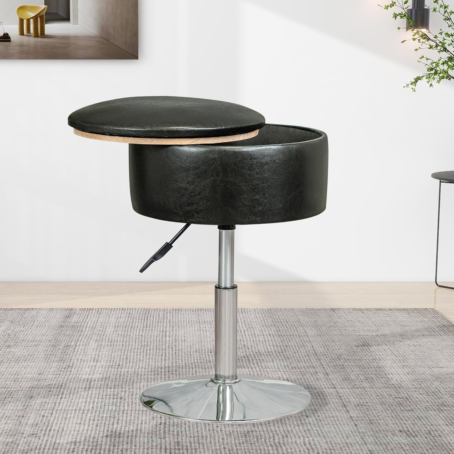 Vanity Stool for Makeup Room, Round Storage Ottoman Height Adjustable ...