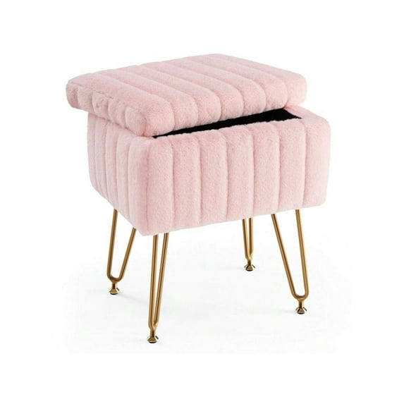Vanity Stool with Storage, Faux Fur Ottoman & Makeup Footstool, 4 ...