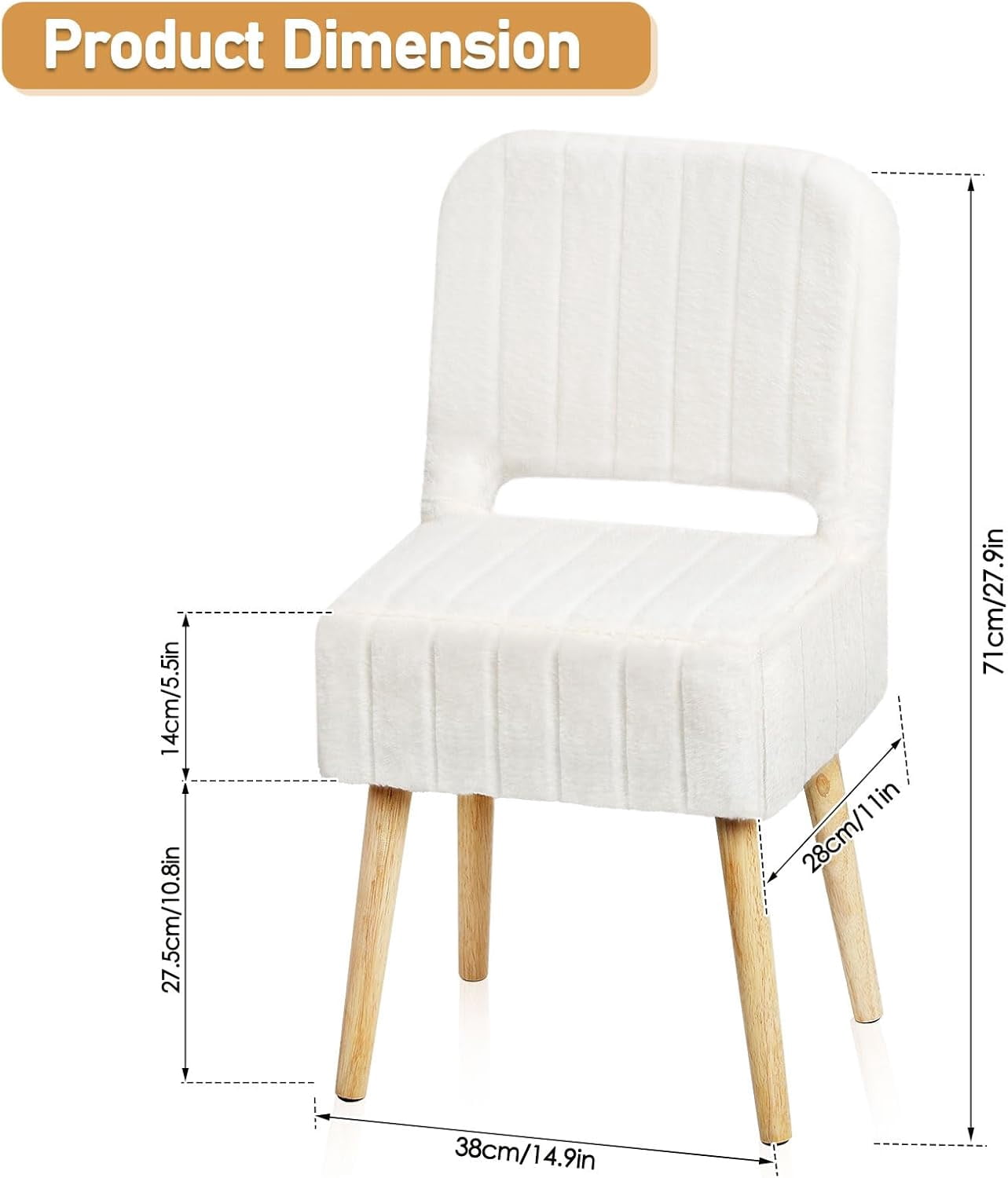 Vanity Stool with Storage, White Faux Rabbit Fur Small Makeup Chair for ...