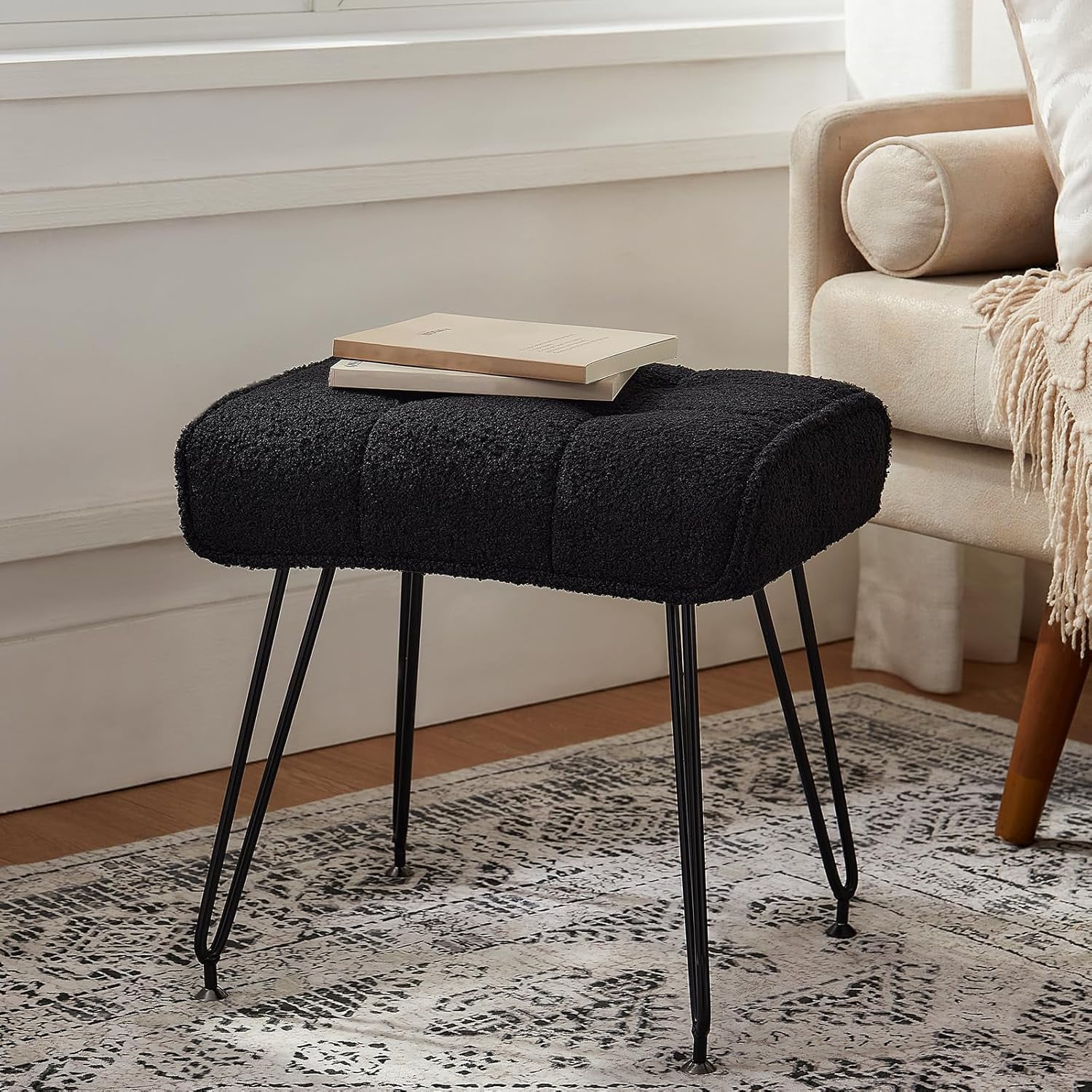Vanity Stools, Teddy Fur Foot Stools Ottoman with Metal Leg Vanity ...