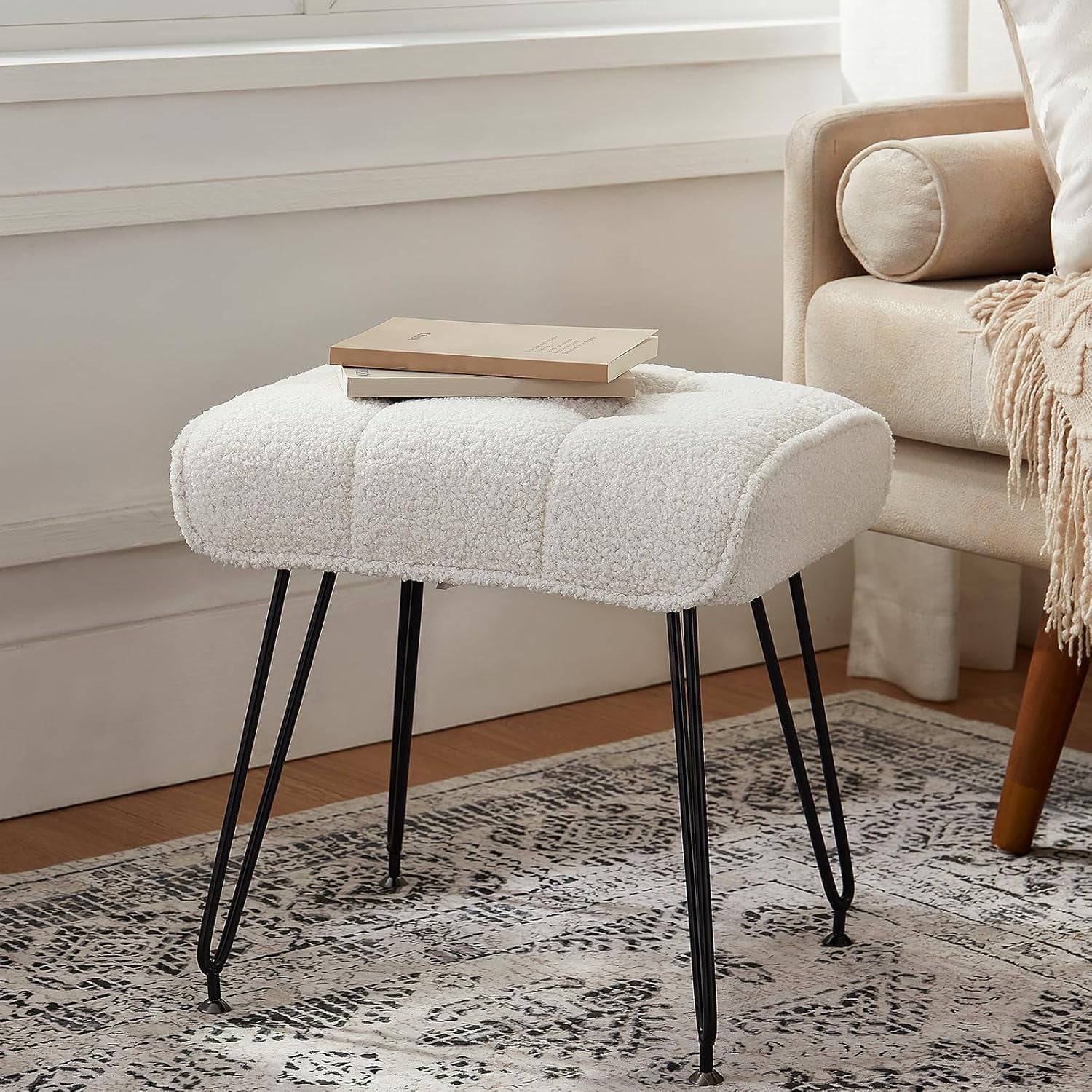 Vanity Stools, Teddy Fur Foot Stools Ottoman with Metal Leg Vanity ...