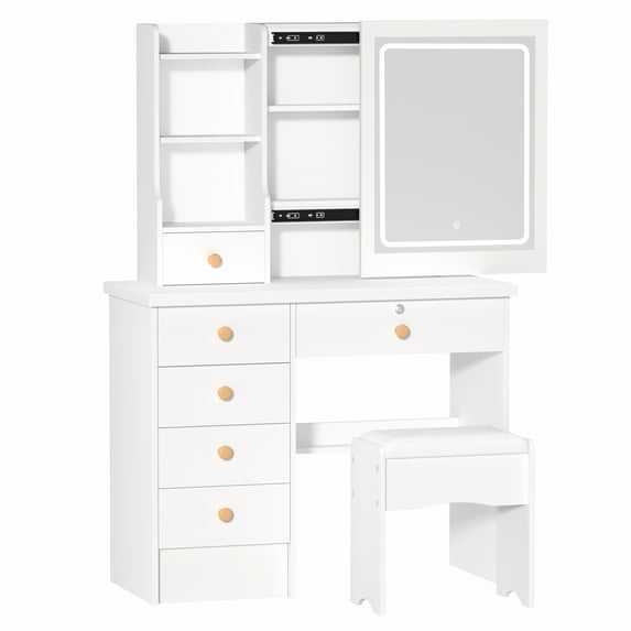 Vanity Table with Adjustable 3 Color Brightness Adjustment Sliding ...