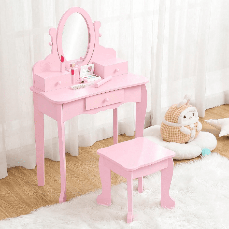 Vanity Table Chair Set With Mirror,Makeup Dressing Table With Wood ...