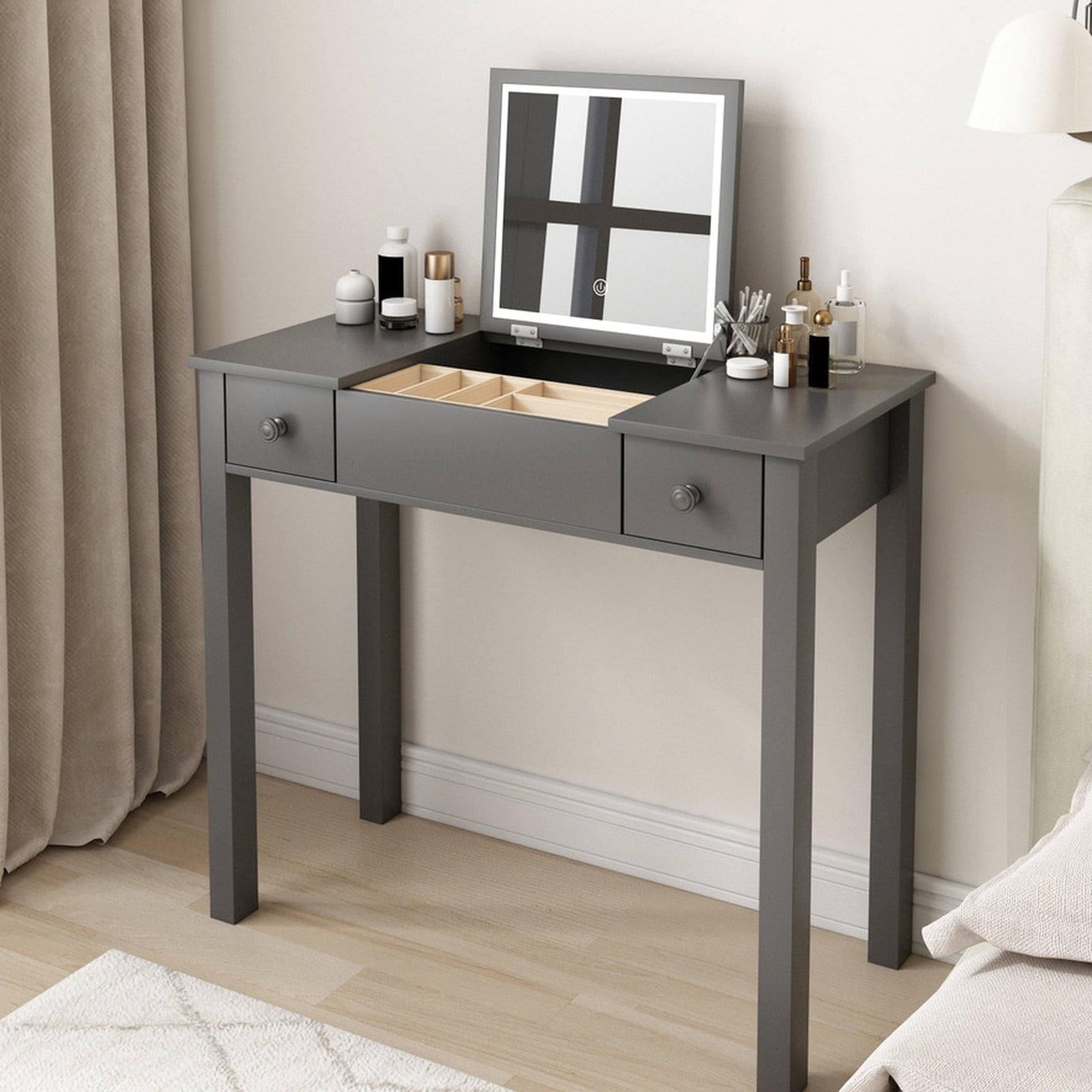 Vanity Table with Flip - Top Mirror | Tricolor LED Lights for Glamorous ...