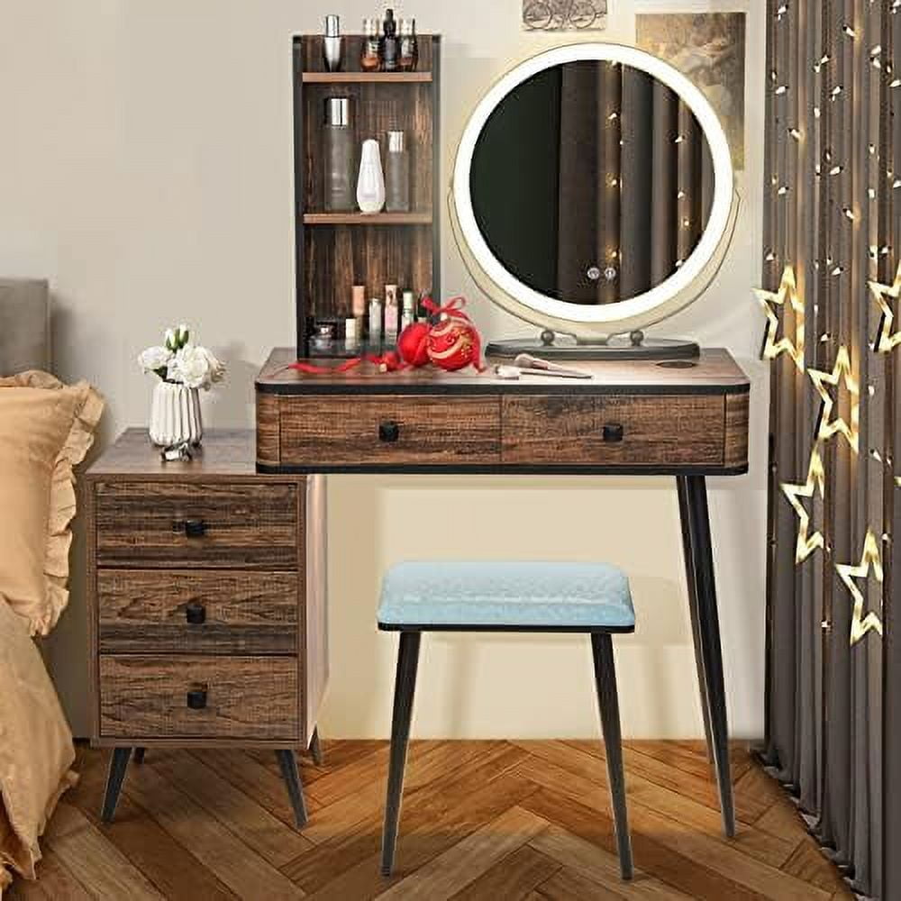 Vanity Table with Lighted Mirror 3-Color Dimmable Human Body Induction ...