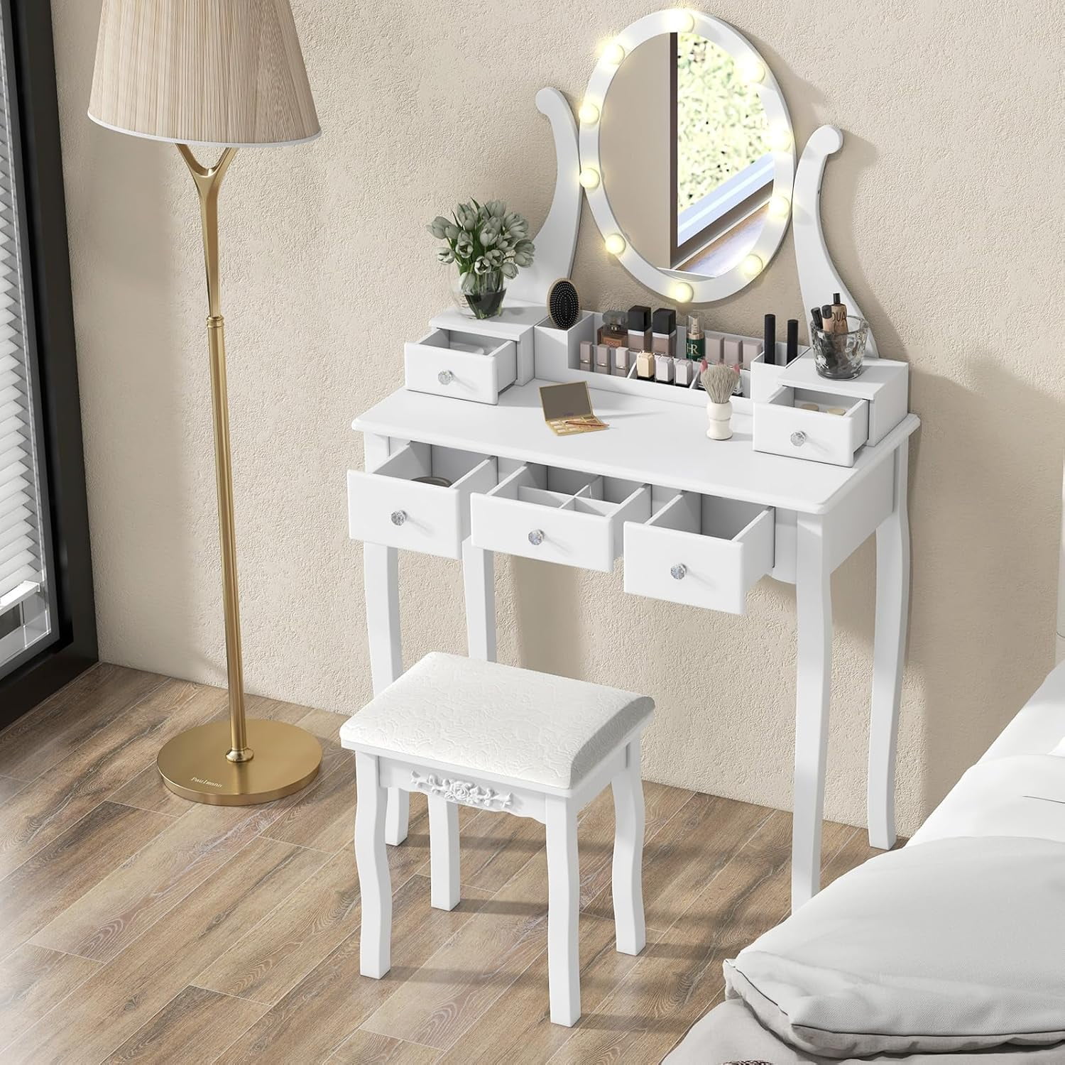 Vanity Table with Lighted Mirror, Vanity Desk with 10 Lights ...