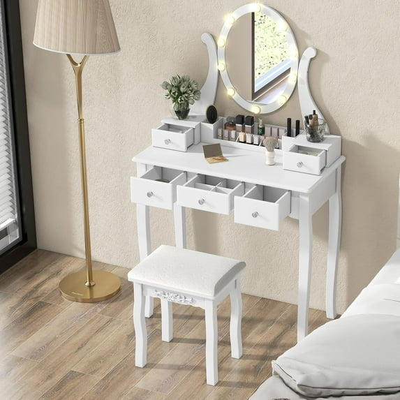 Vanity Table with Lighted Mirror, Vanity Desk with 10 Lights ...