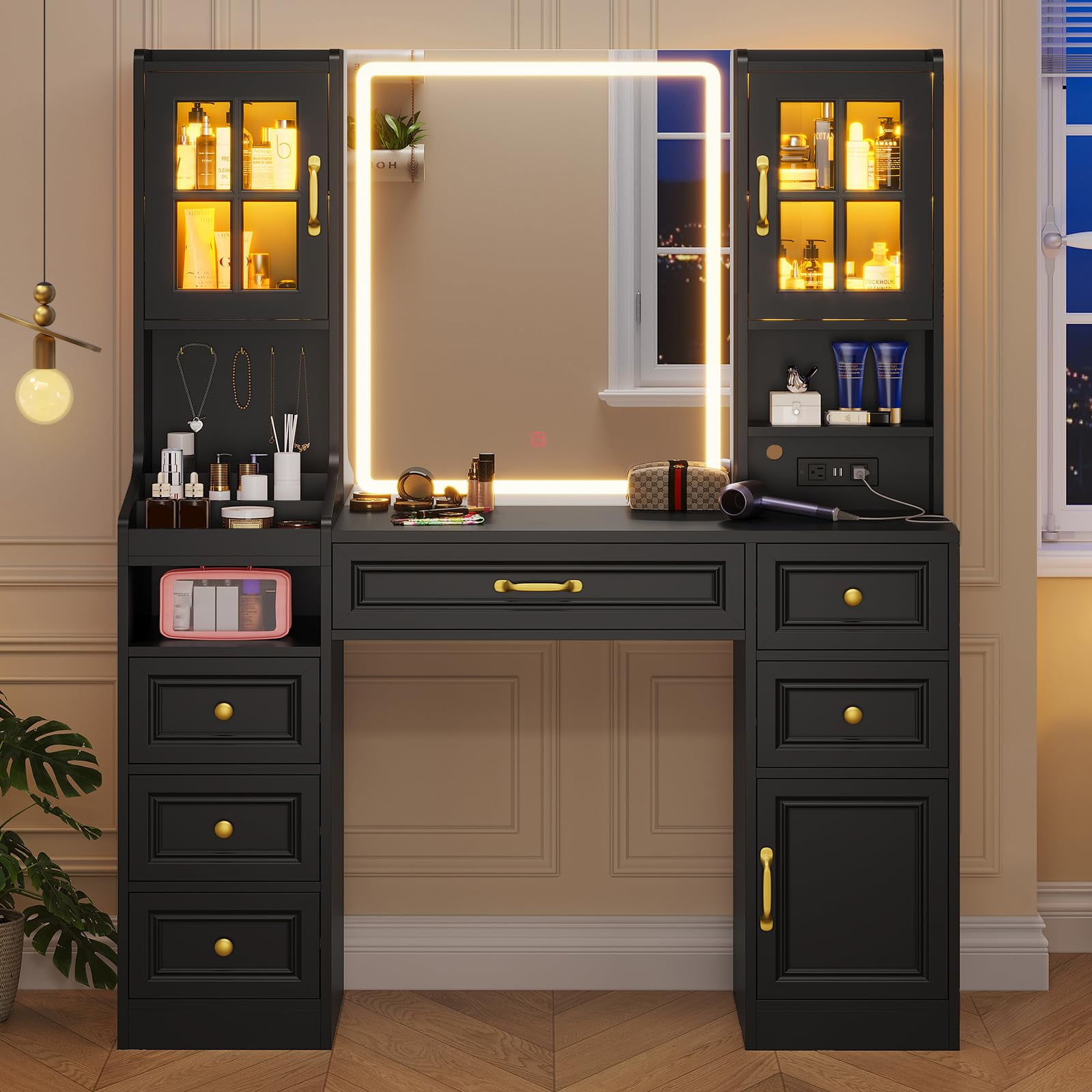 Vanity Table with Lighted Mirror,Vanity Desk with Touch Screen Mirror ...