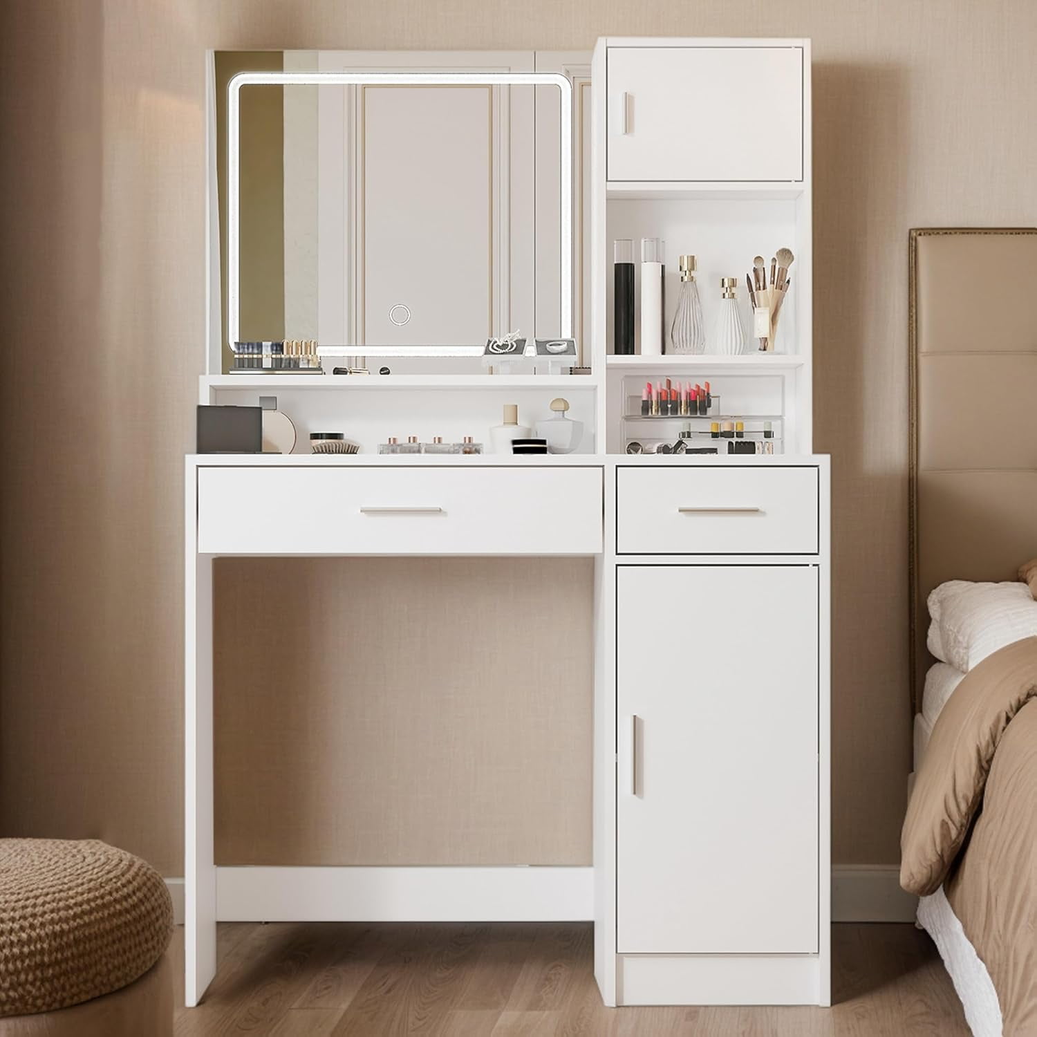 Vanity Table with Mirror, Drawers and Storage Makeup Vanity Desk, LED ...
