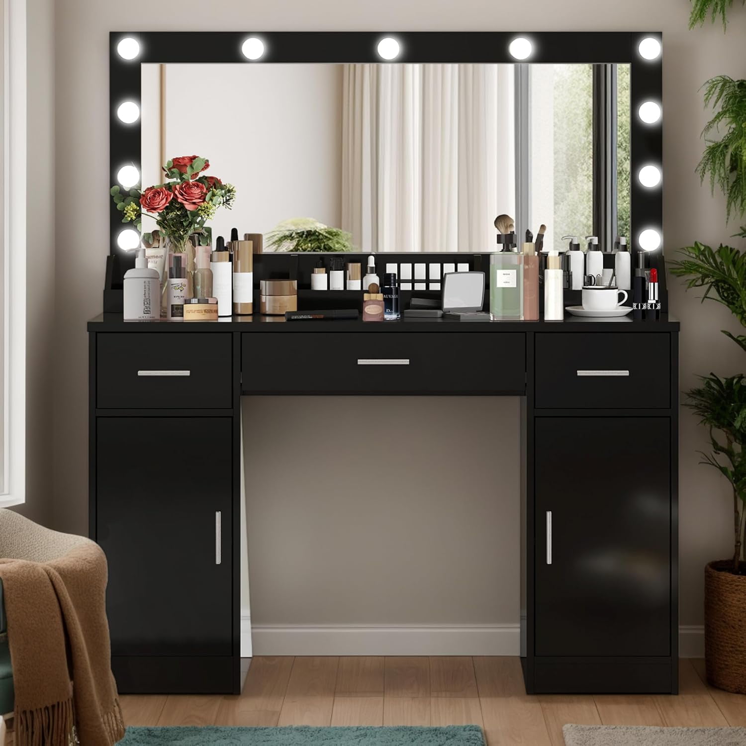 Vanity Table with Mirror, Drawers and Storage Makeup Vanity Desk, LED ...