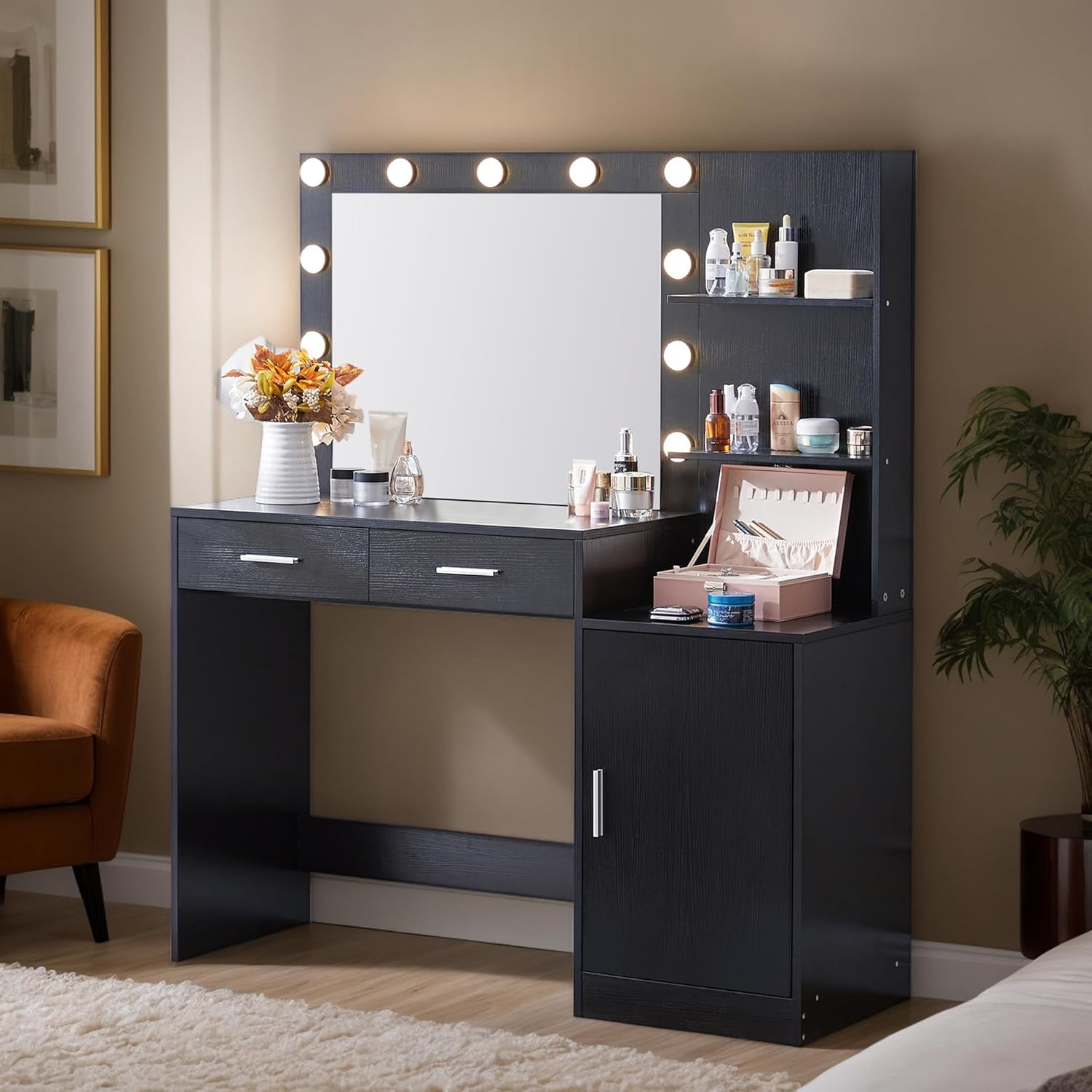 Vanity Table with Mirror, Drawers and Storage Makeup Vanity Desk, LED ...
