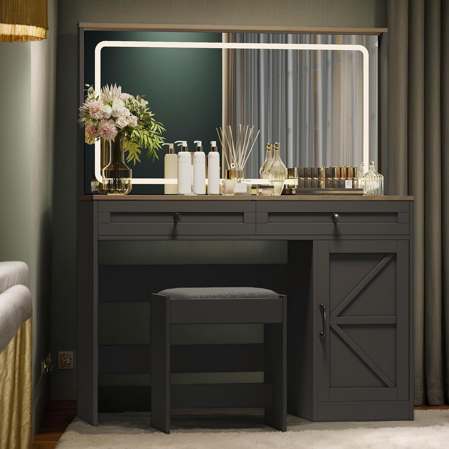 Vanity Table with Mirror, Drawers and Storage Makeup Vanity Desk, LED ...